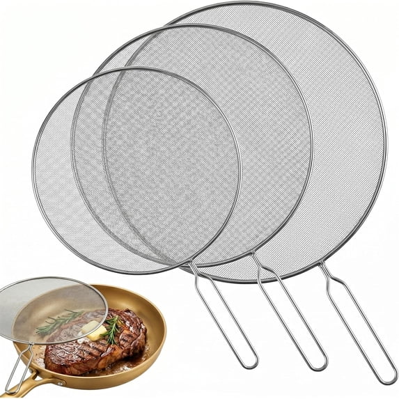 3-Piece Splatter Screen Set – Fine Mesh Stainless-Steel Grease Splatter ...