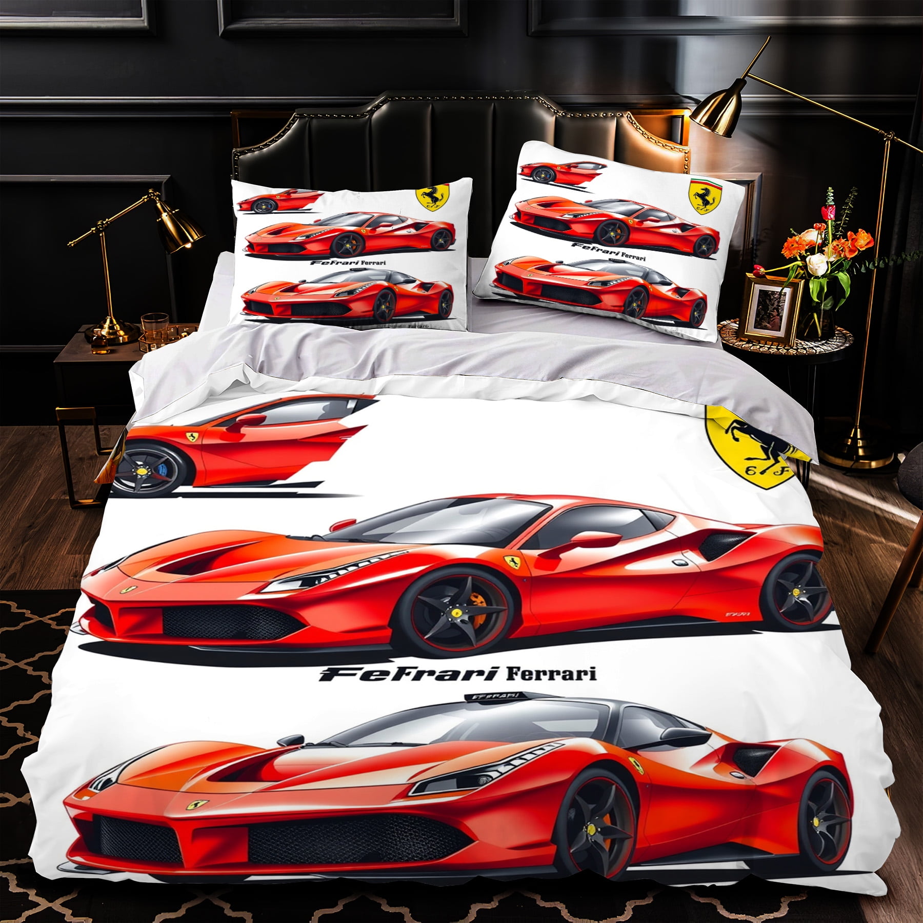 3-Piece Sports Car Duvet Cover Set - Red Car Design with Matching ...