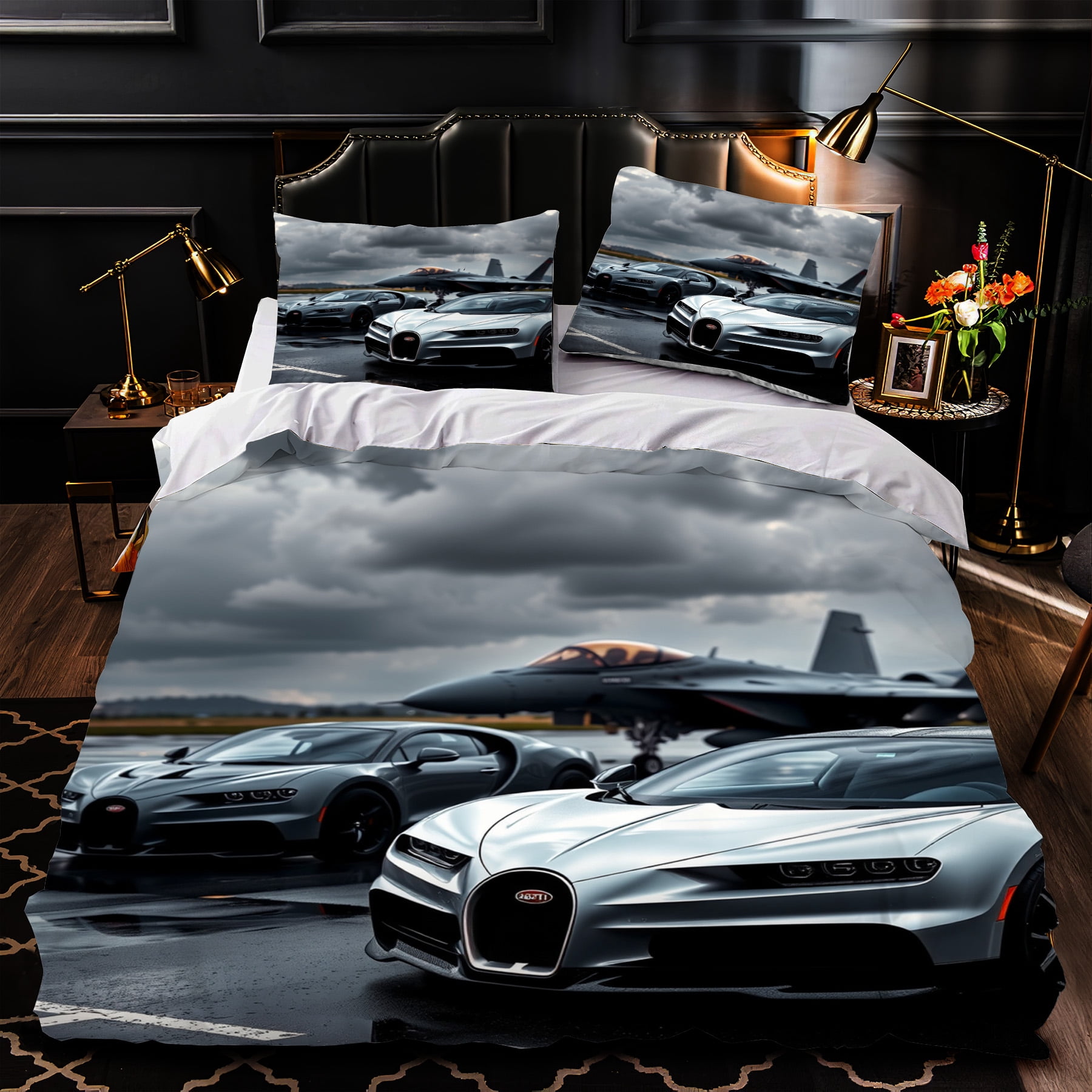 3-Piece Sports Car Duvet Cover Set - Striking White & Silver Cars on ...