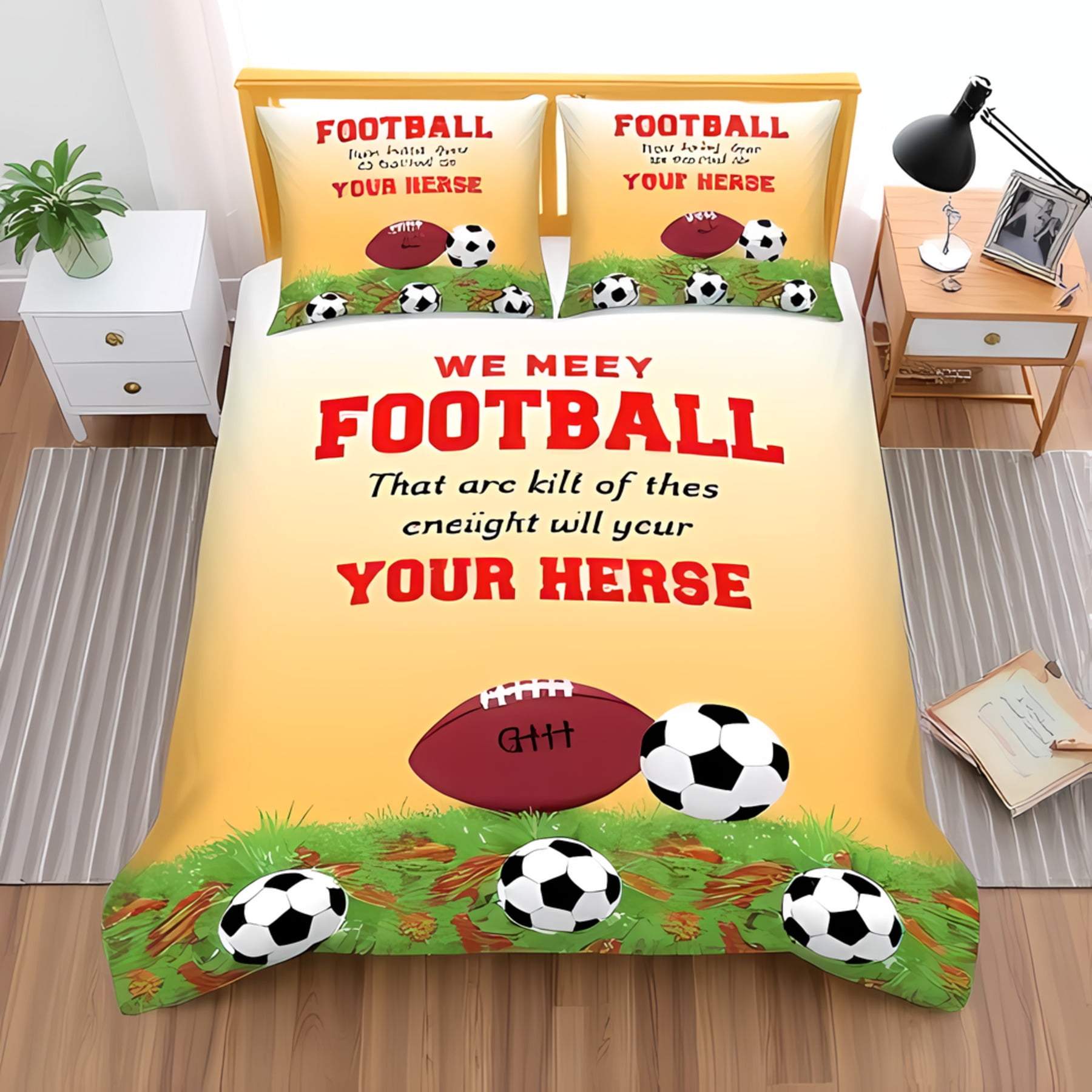 3-Piece Sports Duvet Cover Set - Soccer & Football Design for Rooms Fun ...
