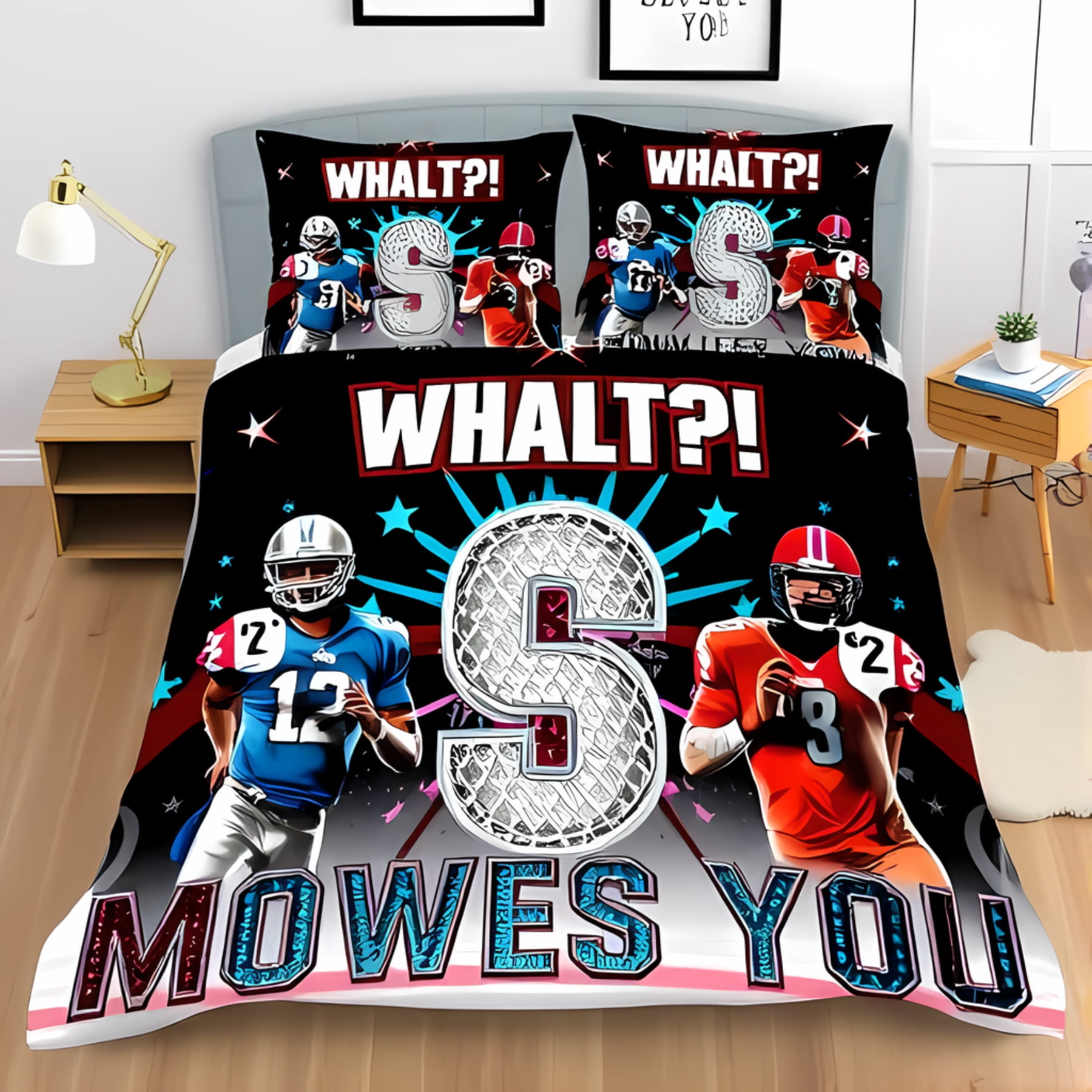 3-Piece Sports Duvet Cover Set with Football Players Bold 'S' Design ...
