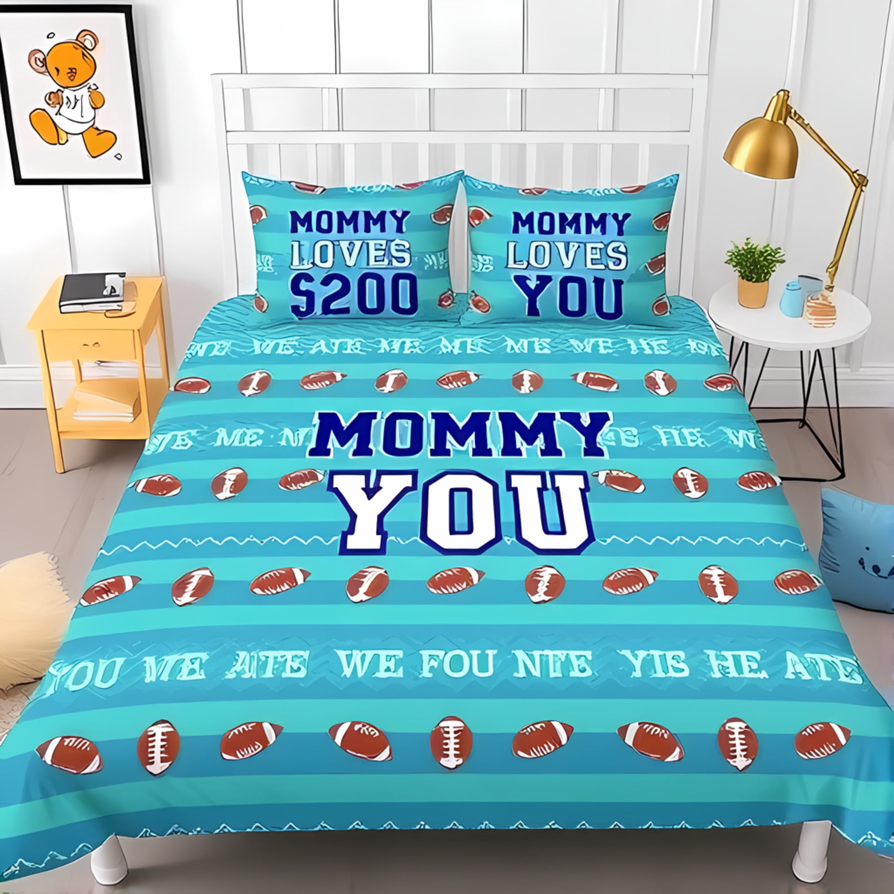 3-Piece Sports Themed Duvet Cover Set Blue Football Design with "MOMMY ...