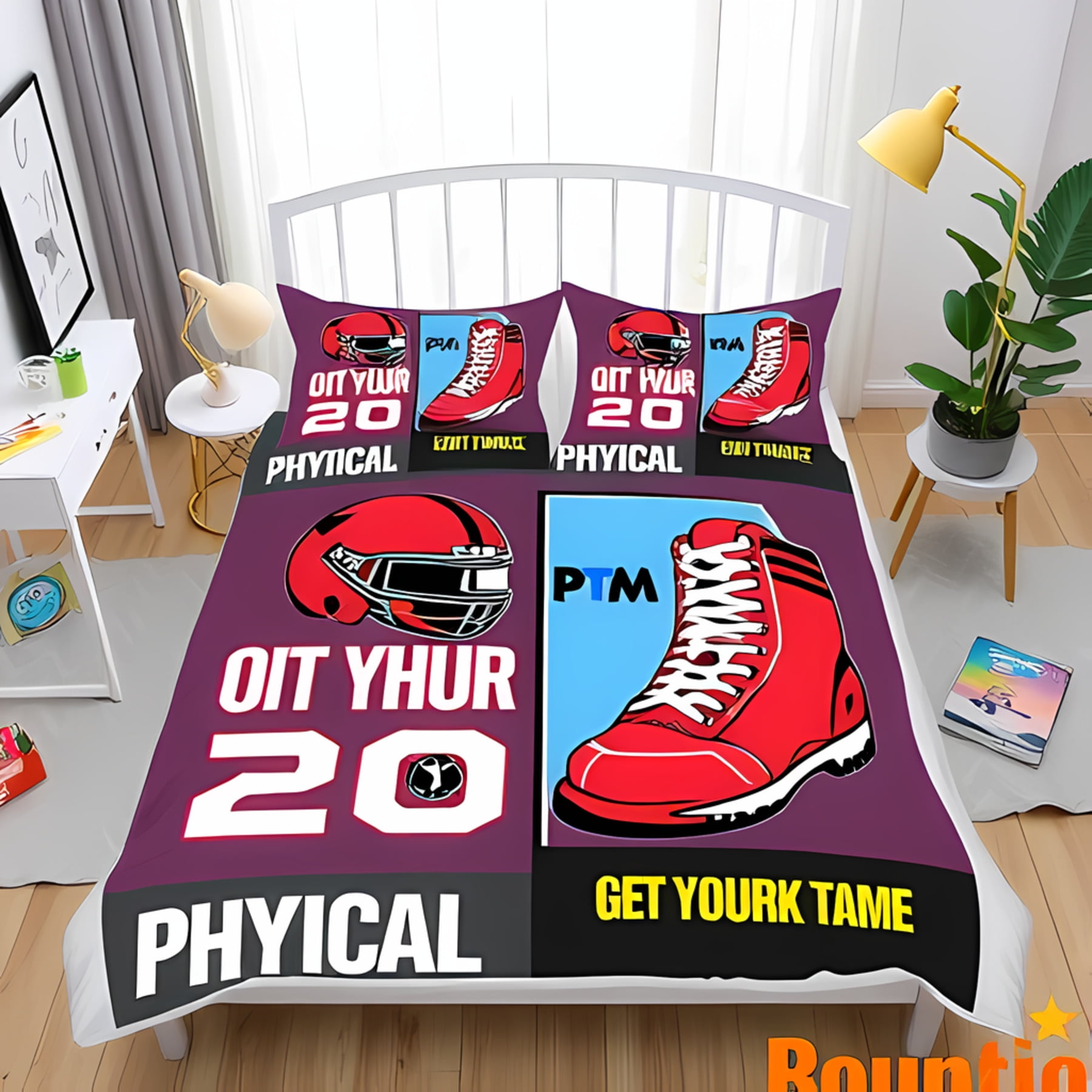 3-Piece Sports Themed Duvet Cover Set - Bold Purple Comforter with ...