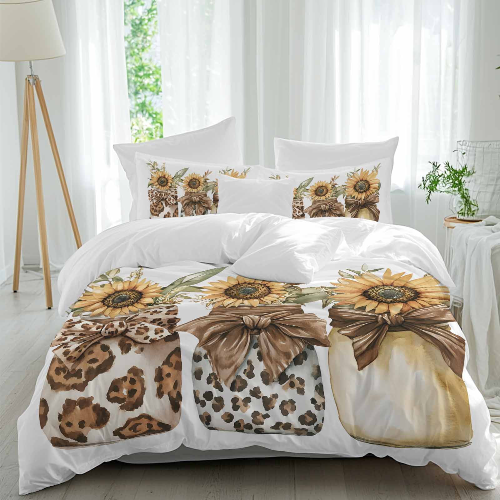 3 Piece Spring Sunflower Glass Bottle Duvet Cover Set Queen Size ...