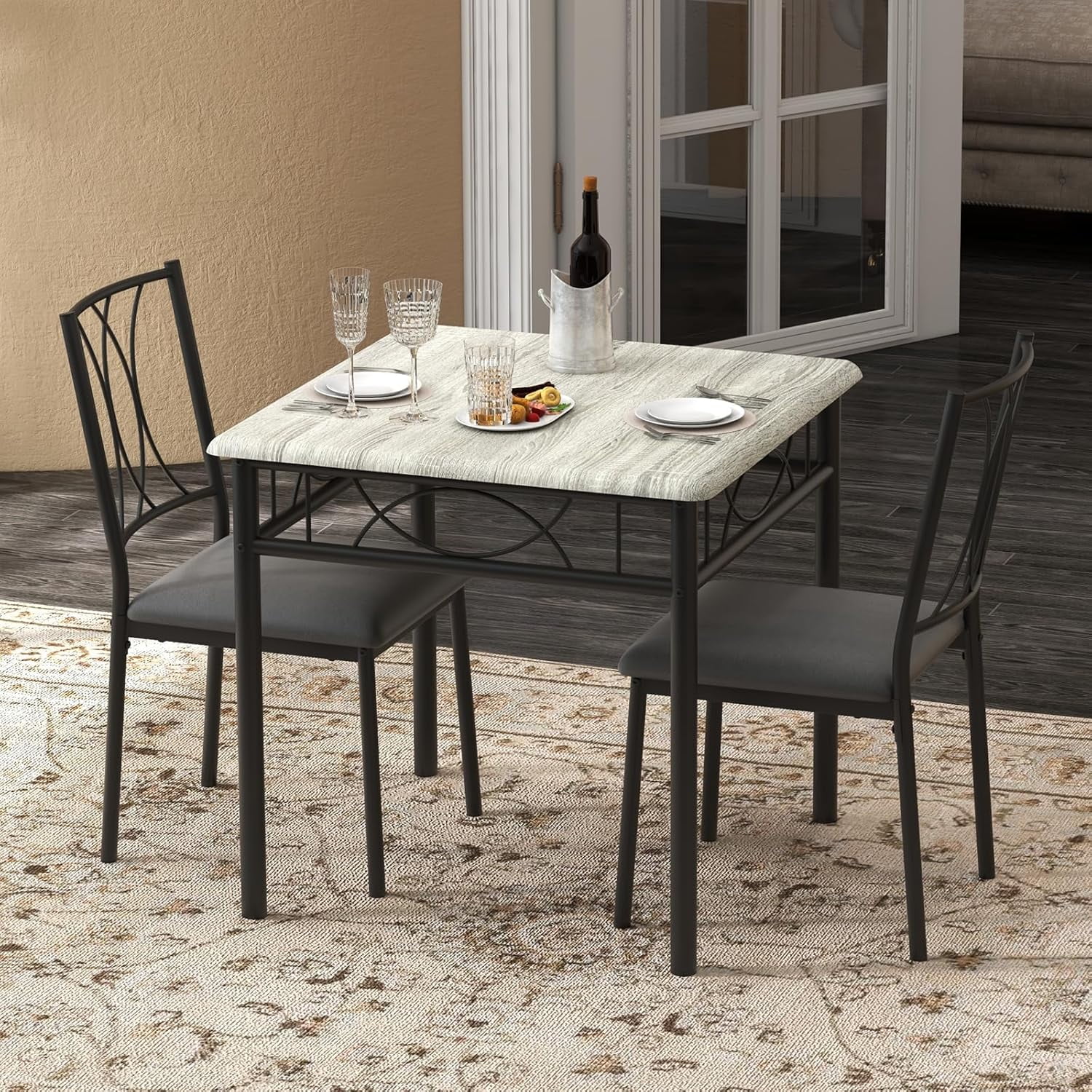 3-Piece Square Dining Table Set for 2, Compact Kitchen Table and Chairs ...