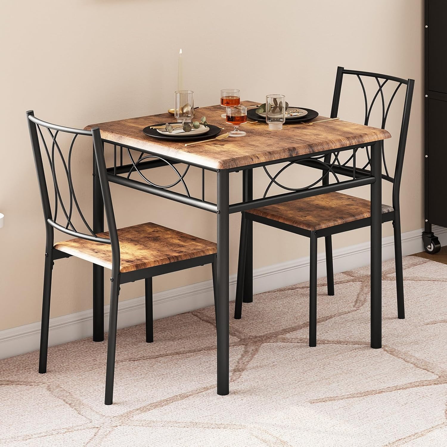 3-Piece Square Dining Table Set for 2, Compact Kitchen Table and Chairs ...