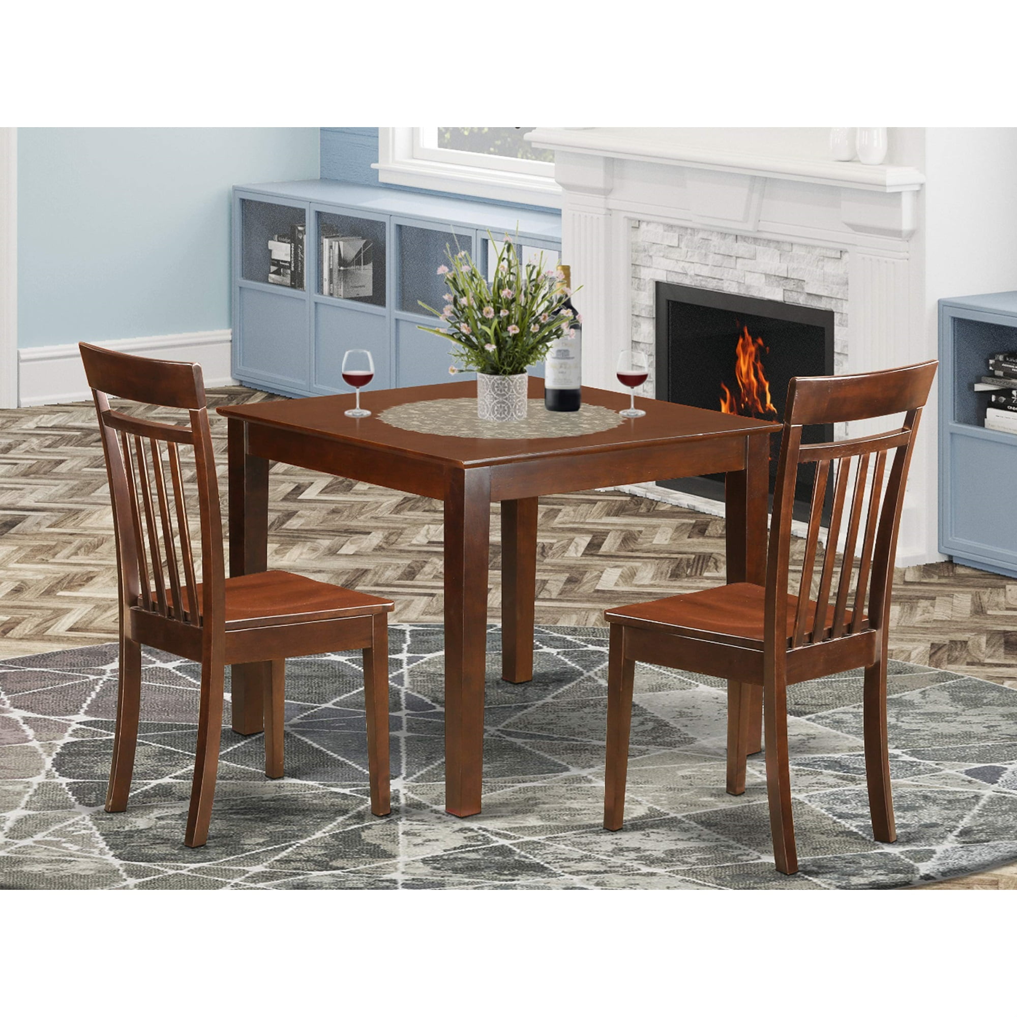 Square Dining Set with 3-Piece Table and Chairs in Mahogany Finish ...