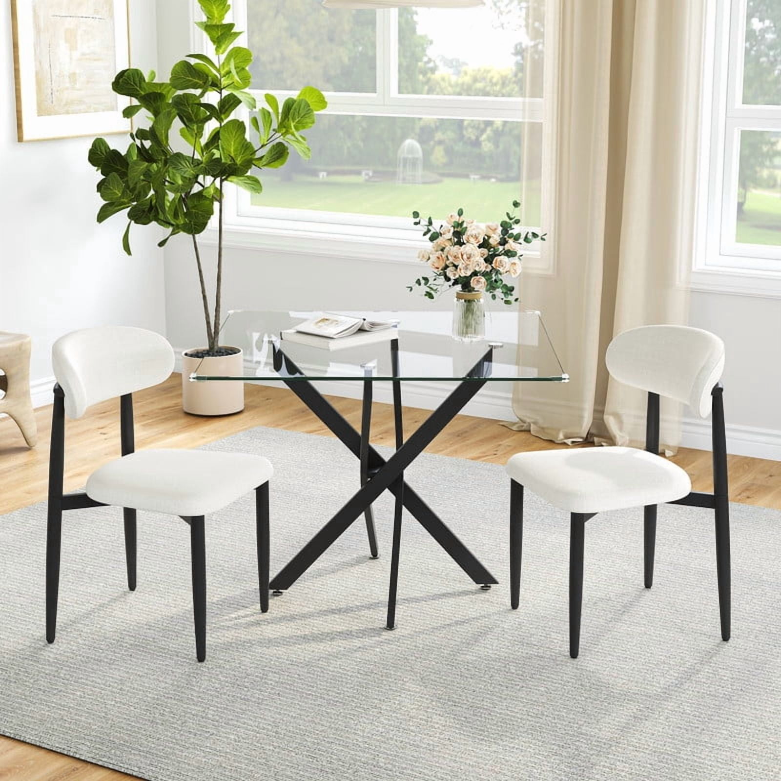 3-Piece Square Glass Dining Table Set, 36" Modern Tempered Glass ...