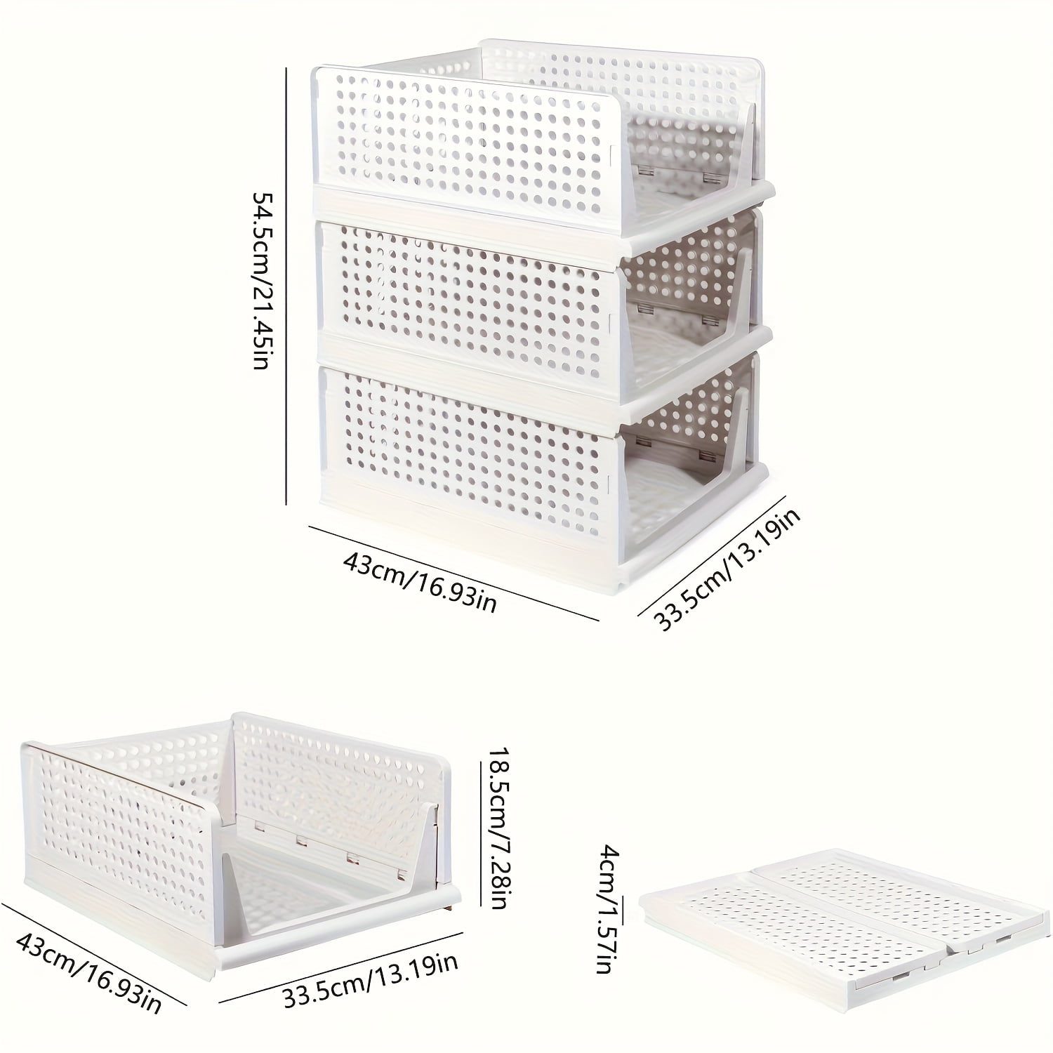 3-Piece Stackable Closet Organizer Set - Foldable Plastic Storage Bins ...