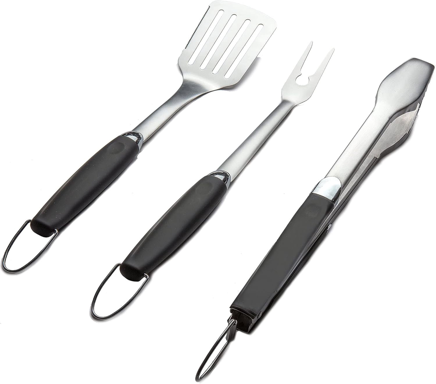 3 Piece Stainless Steel BBQ Grill Tool Set w/Tongs, Spatula & Fork ...