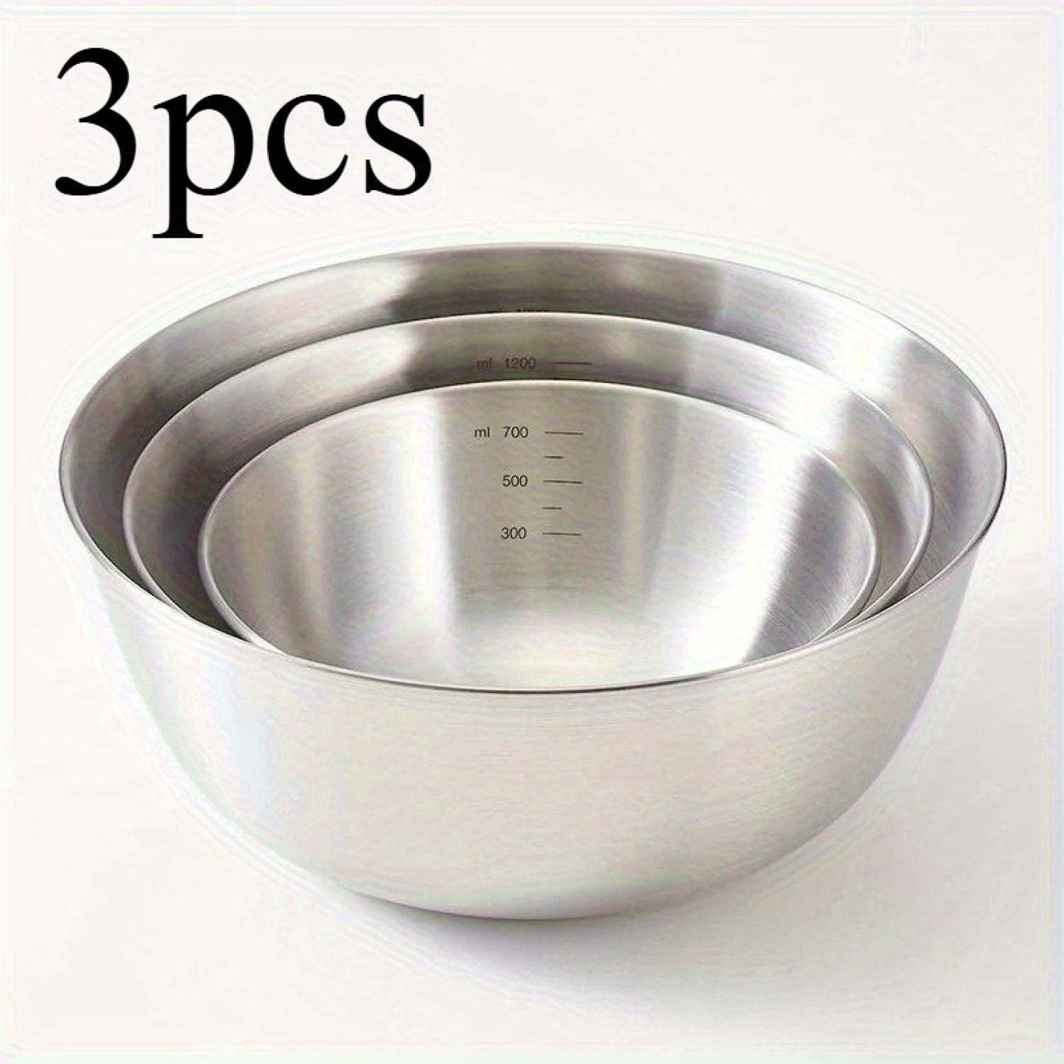 3-Piece Stainless Steel Bowl Set - 1 set, large, medium, and small ...
