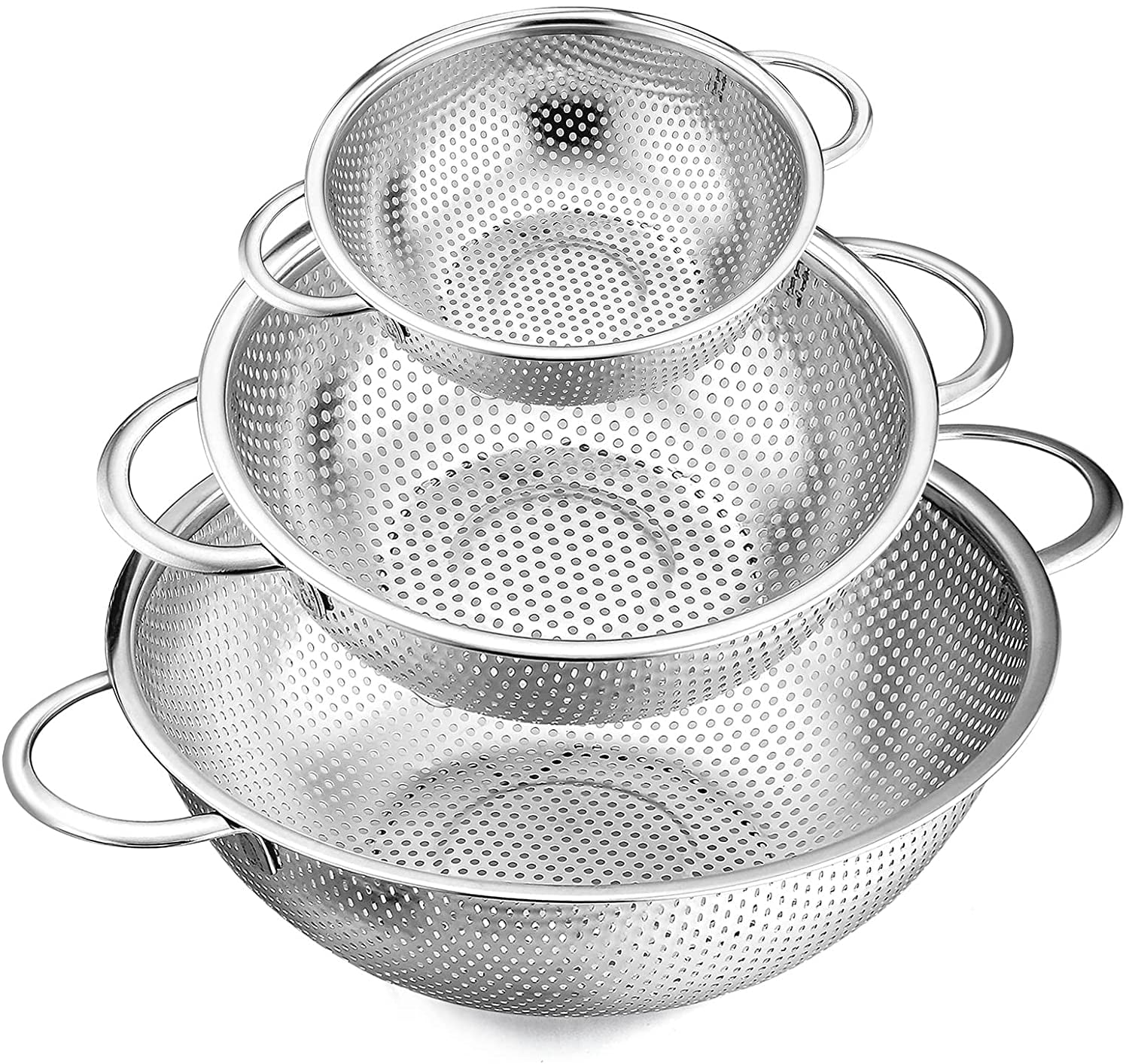 3-Piece Stainless Steel Colander Set (1, 3, 5 Quart) – Micro-Perforated ...