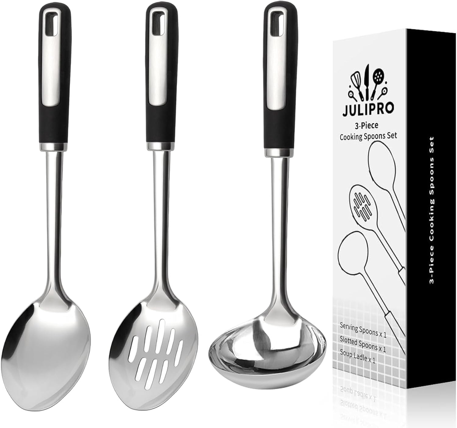 HAPPY KIT 3-Piece Stainless Steel Serving Spoons Set with Slotted Spoon ...