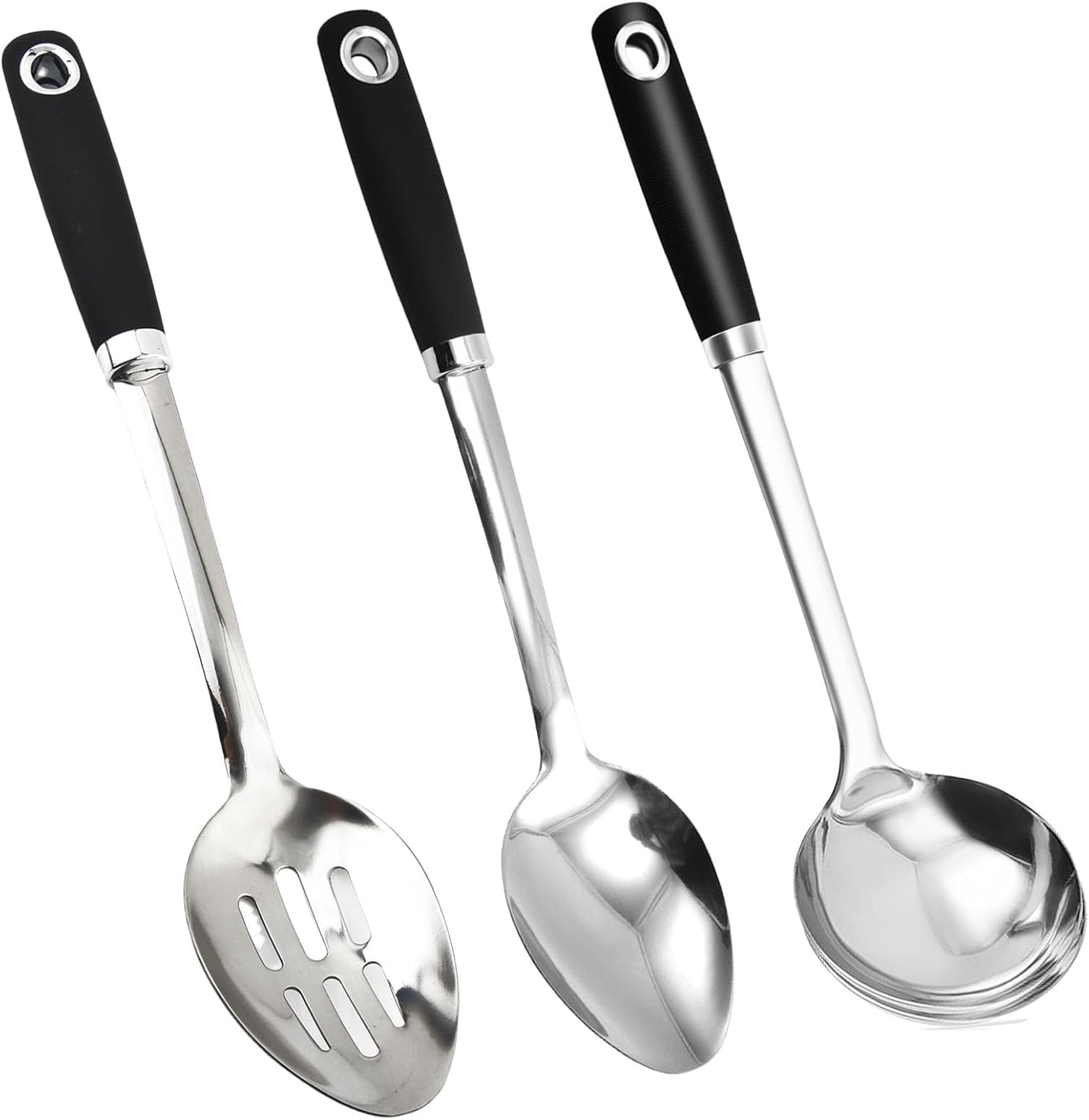 3-Piece Stainless Steel Cooking Utensils Set, Heavy Duty 18/0 14-in ...