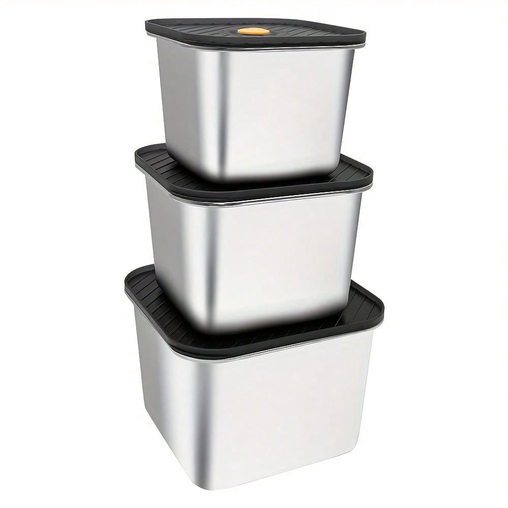 3-Piece Stainless Steel Food Storage Container Set With Lid Simple Set ...