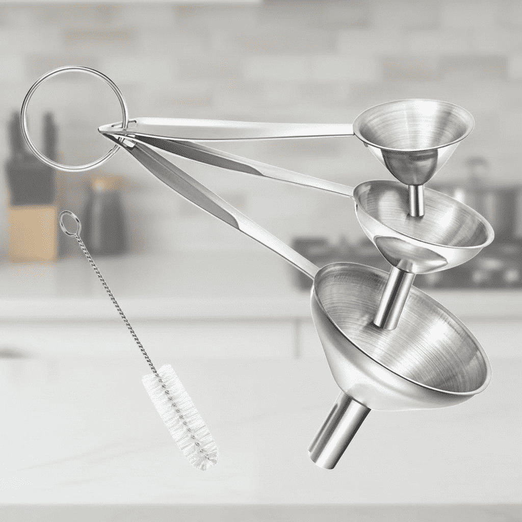 3-Piece Stainless Steel Kitchen Funnel Set with Long Handles, Mini Food ...