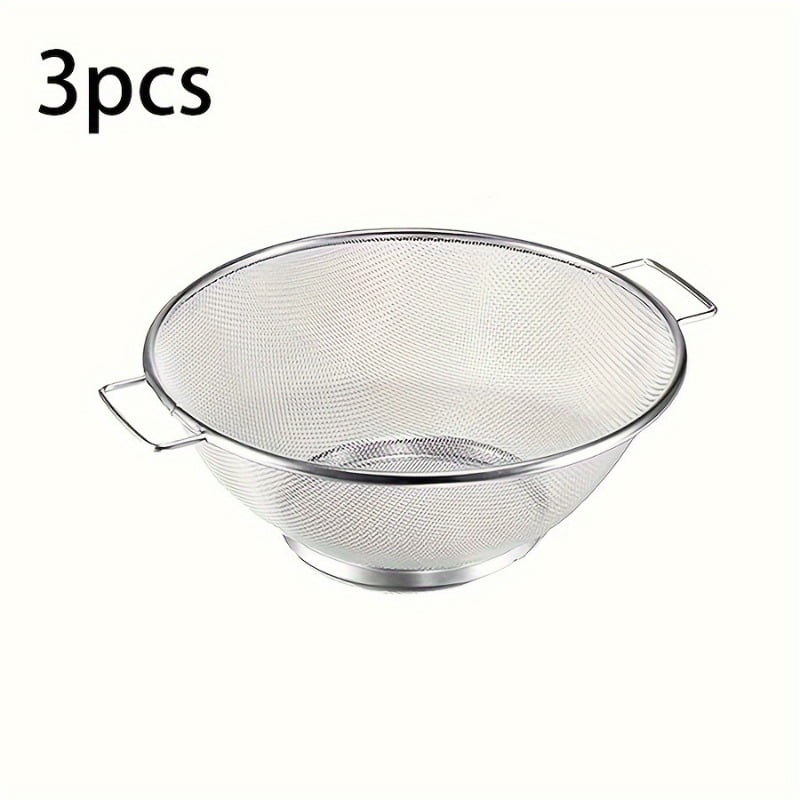 3-Piece Stainless Steel Mesh Colander Set - Multi-Use Kitchen Strainer ...