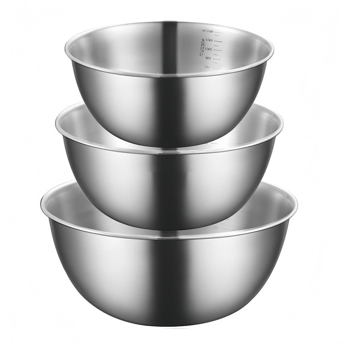 3-Piece Stainless Steel Mixing Bowl Set with Measurement Scale for ...