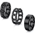 3-Piece Stainless Steel Rings Set for Men and Women, Plain Band, Cuban ...