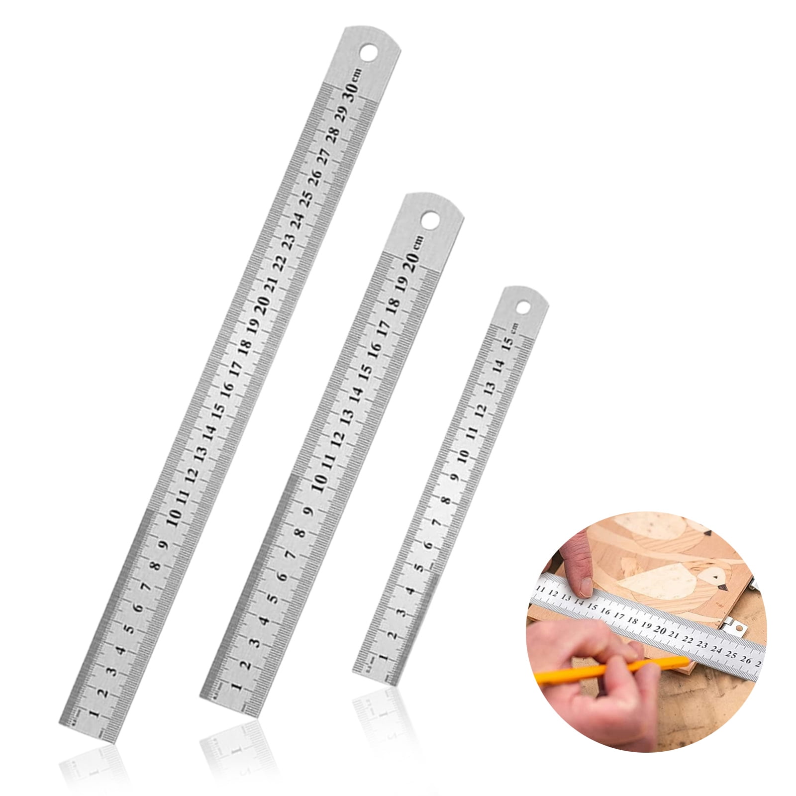 3-Piece Stainless Steel Ruler, Edge Measuring Tool Ruler, Metal Rulers ...