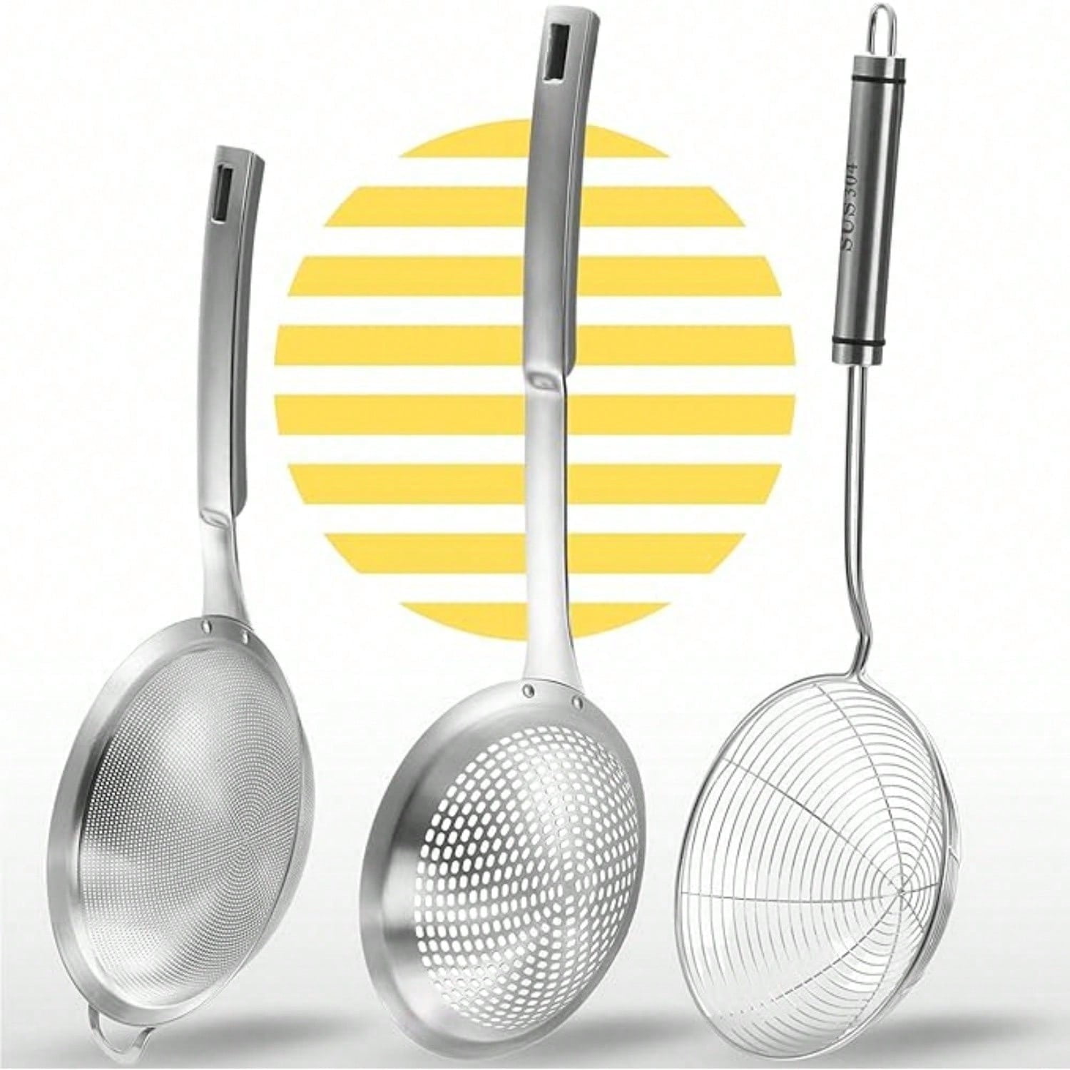 3-Piece Stainless Steel Spider Strainer Set – Durable Frying Spoons for ...