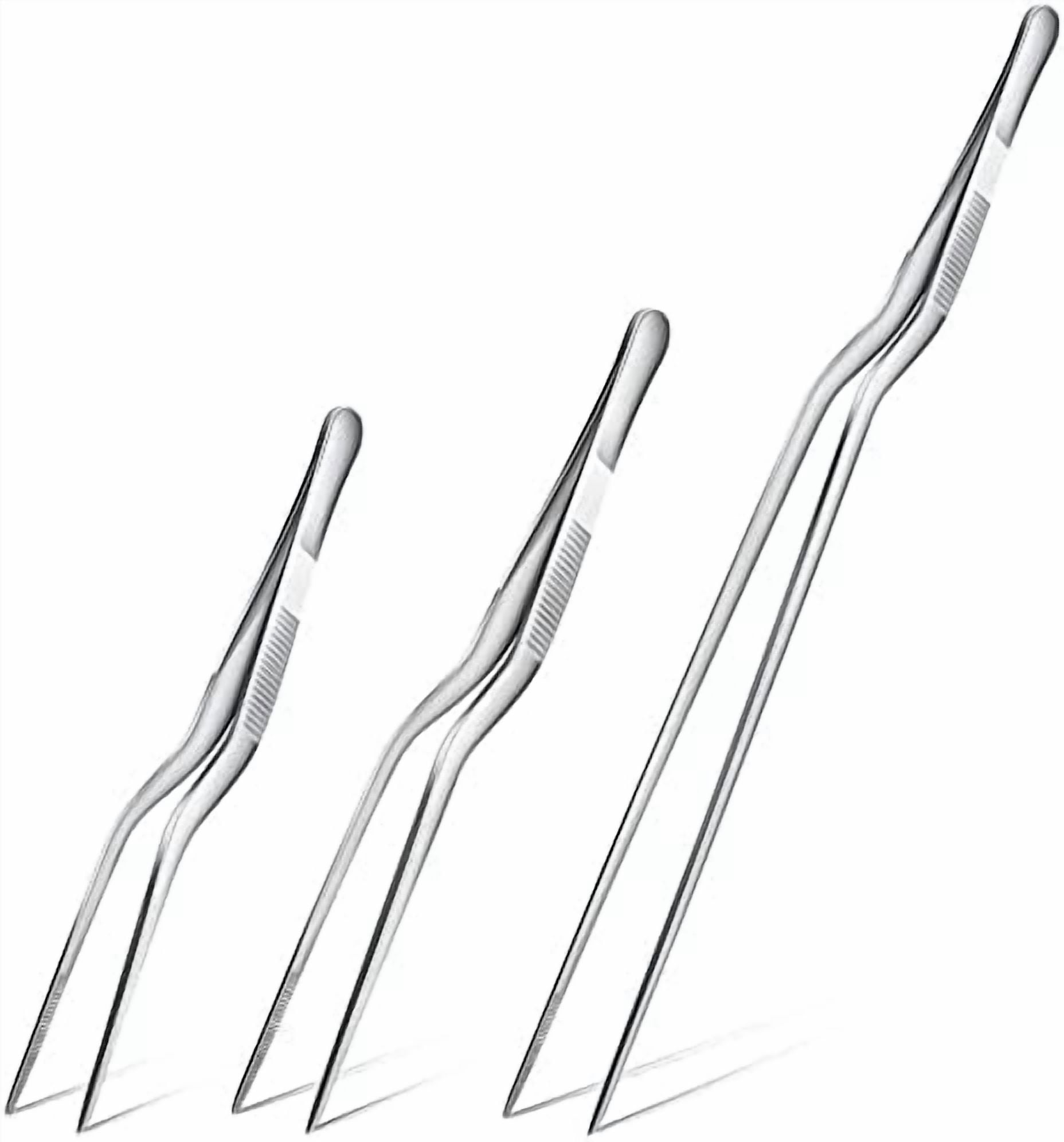 3 Piece Stainless Steel Tweezers - Precision Kitchen Tongs for Plating ...