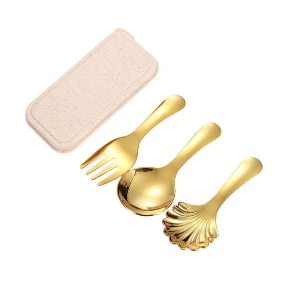 3-Piece Stainless Steel Utensil Set with Case - Black Shell-Shaped ...