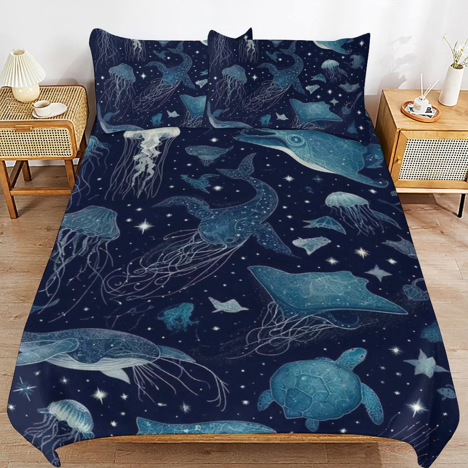 3-Piece Starry Deep Sea Ocean Animal Print Duvet Cover Set 86"x70 ...