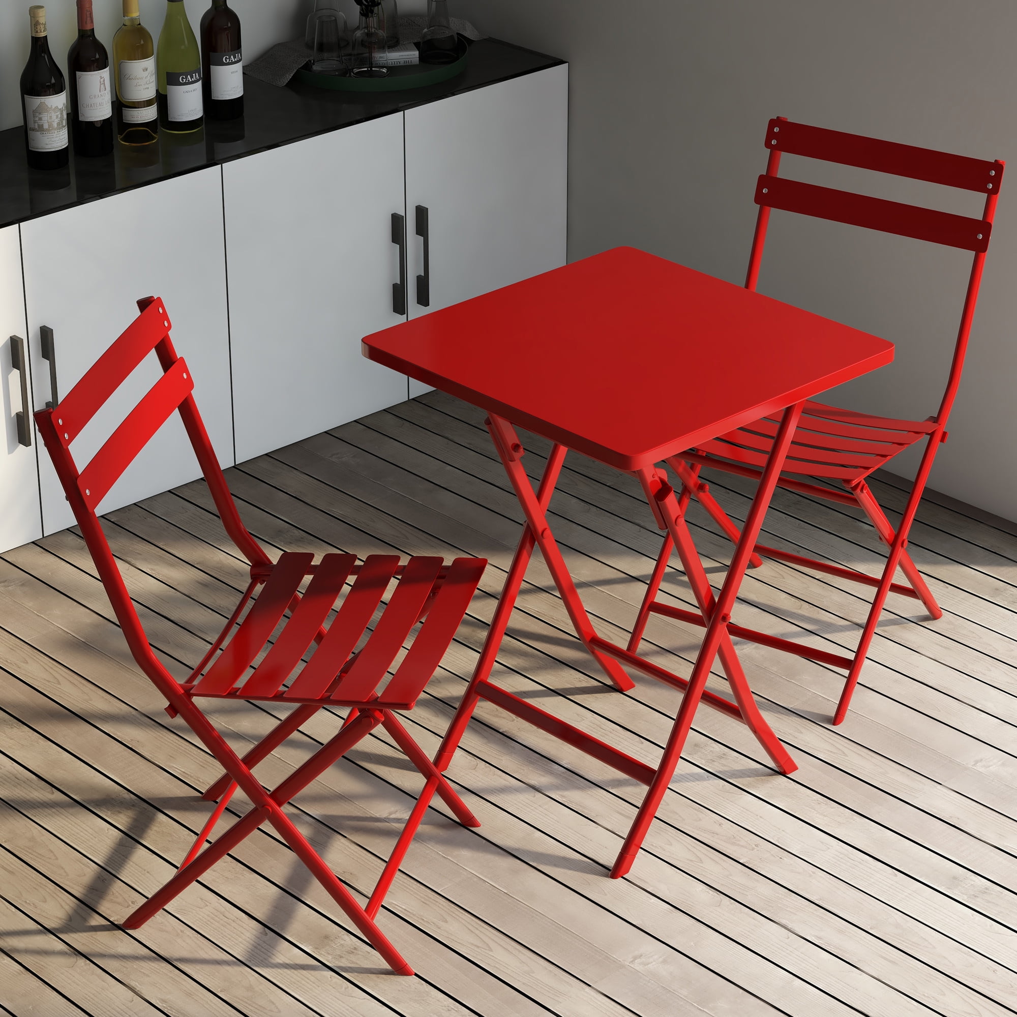 3 Piece Steel Foldable Bistro Set, 2 Chairs and 1 Table, Weather ...