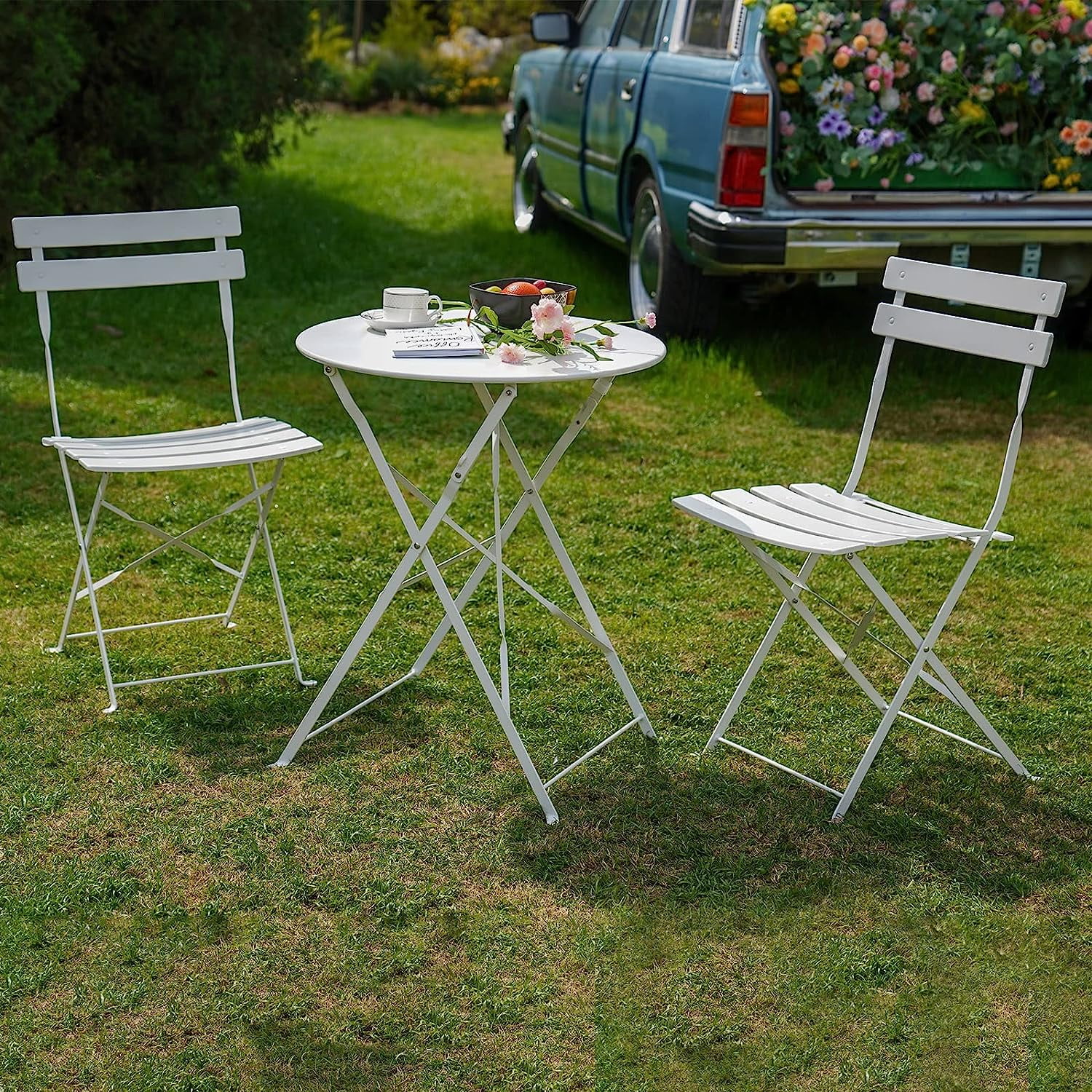 3-Piece Steel Foldable Bistro Set, 2 Chairs and 1 Table, Weather ...