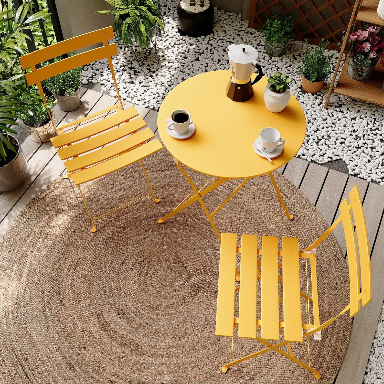 3-Piece Steel Folding Bistro Set, Foldable Patio Furniture Set with ...