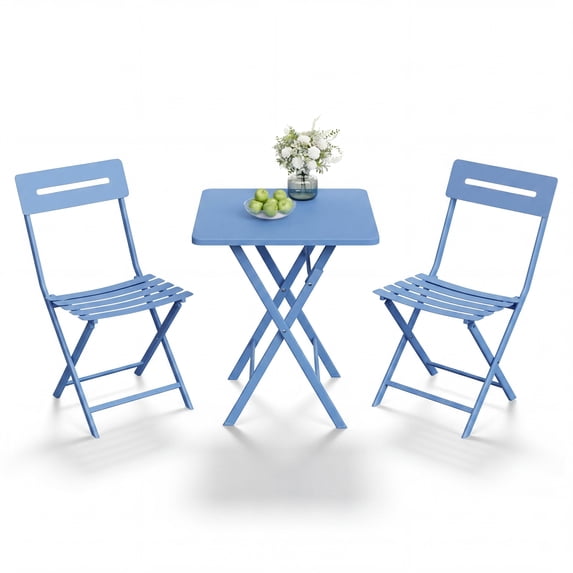 3-Piece Steel Folding Bistro Set, Outdoor Patio Table and 2 Chairs Set ...