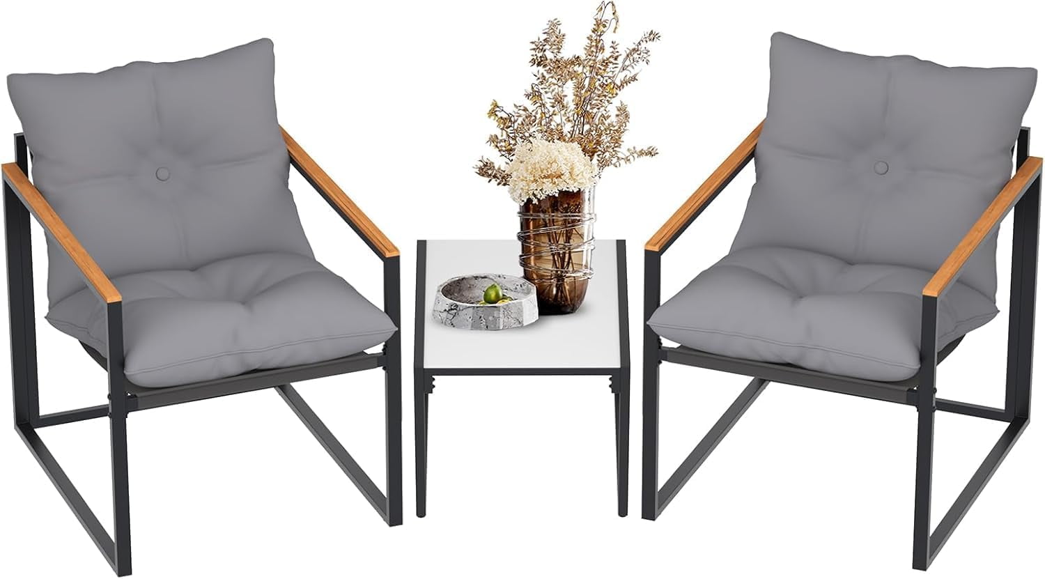 3 Piece Steel Frame Patio Furniture Set,Rust Proof Chairs with UV ...