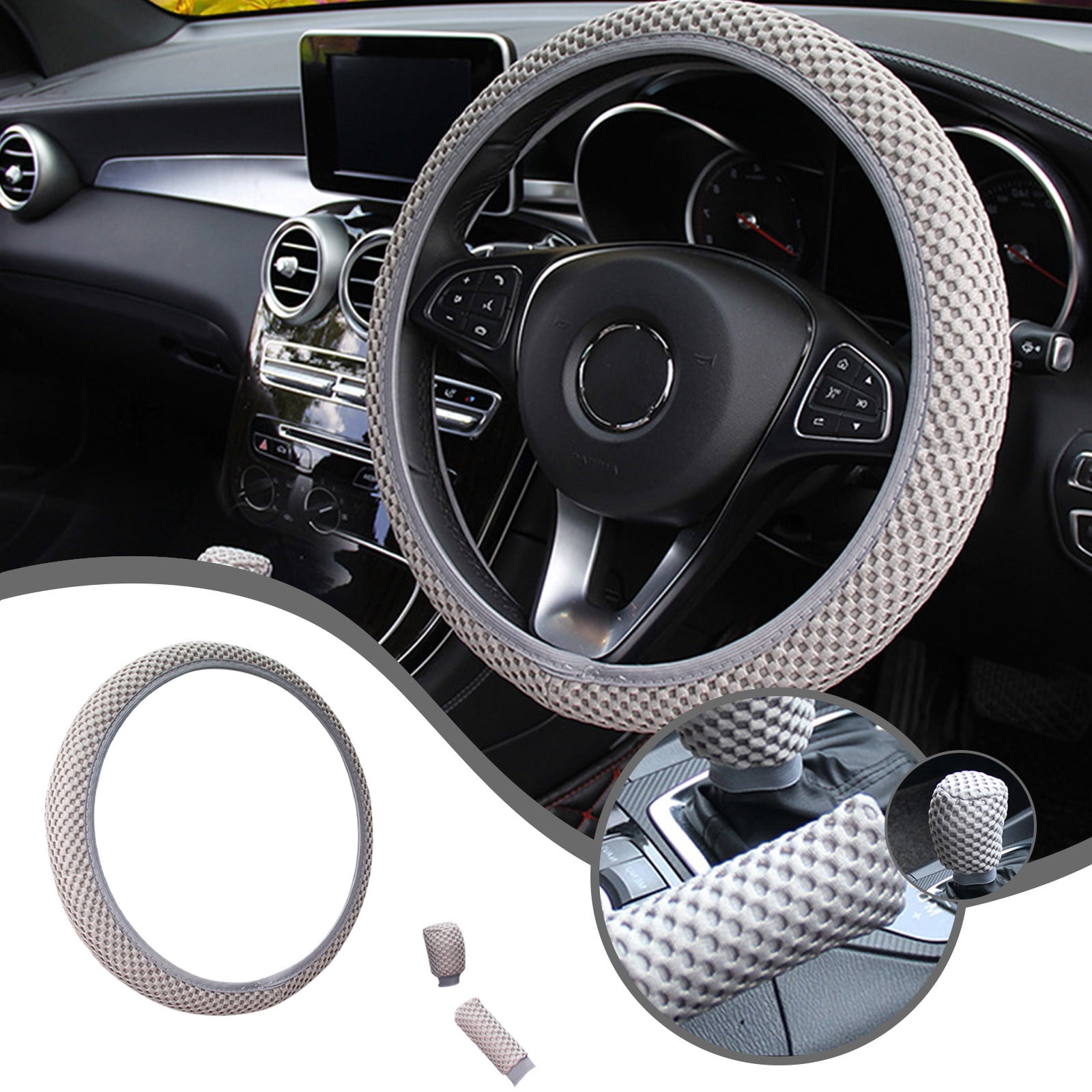 3 Piece Steering Wheel Cover，Elastic Stretch Steering Wheel Cover,Warm ...