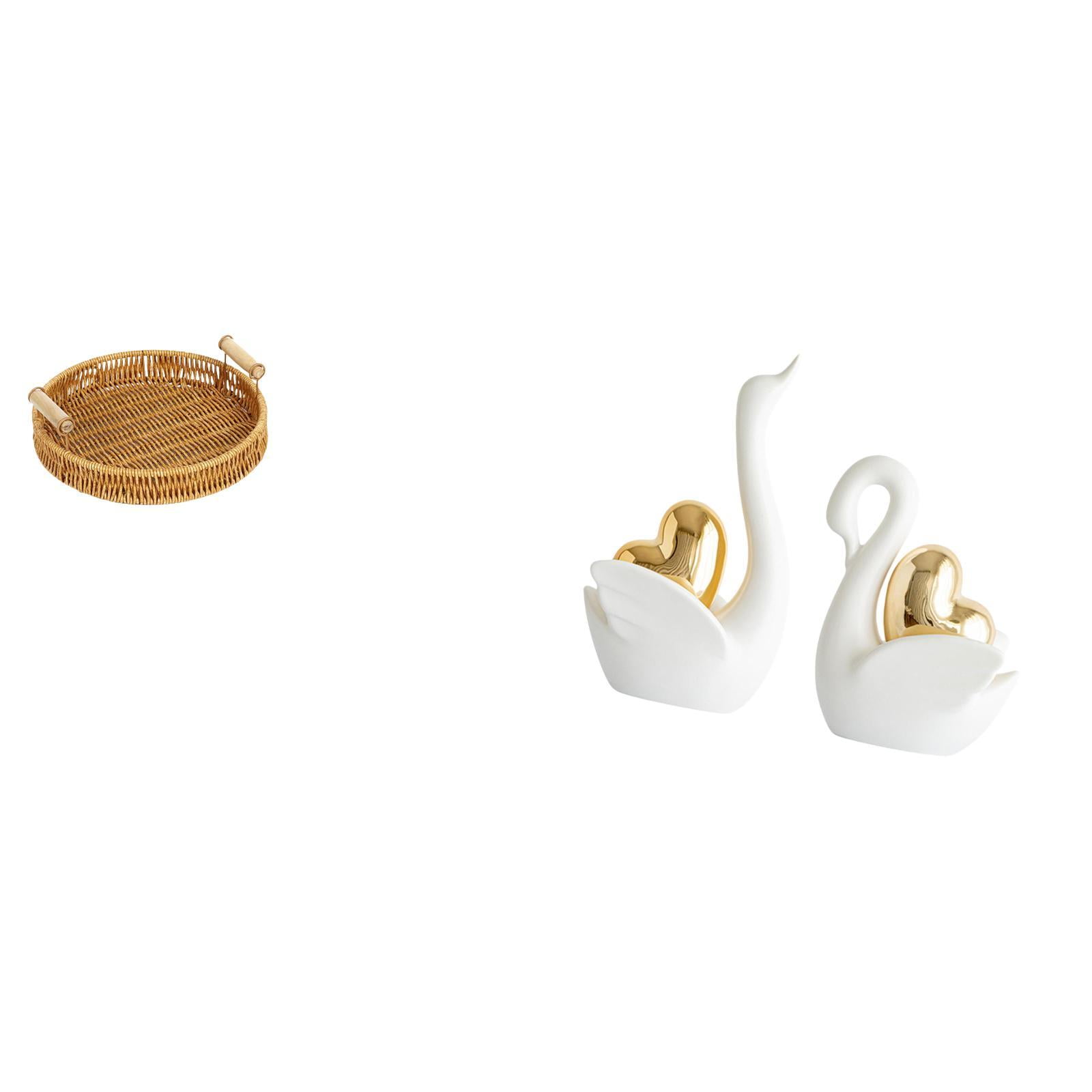 3 Piece Storage Basket Swan Statue Bread Plate Set Handmade Ceramic ...