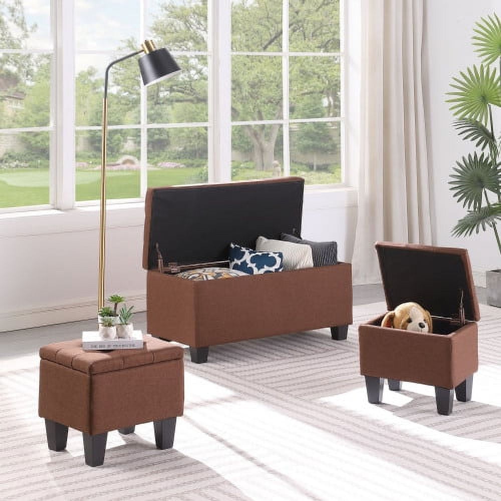 3-Piece Storage Ottoman Set, Tufted Ottoman Bench Set of 3 Modern Linen ...