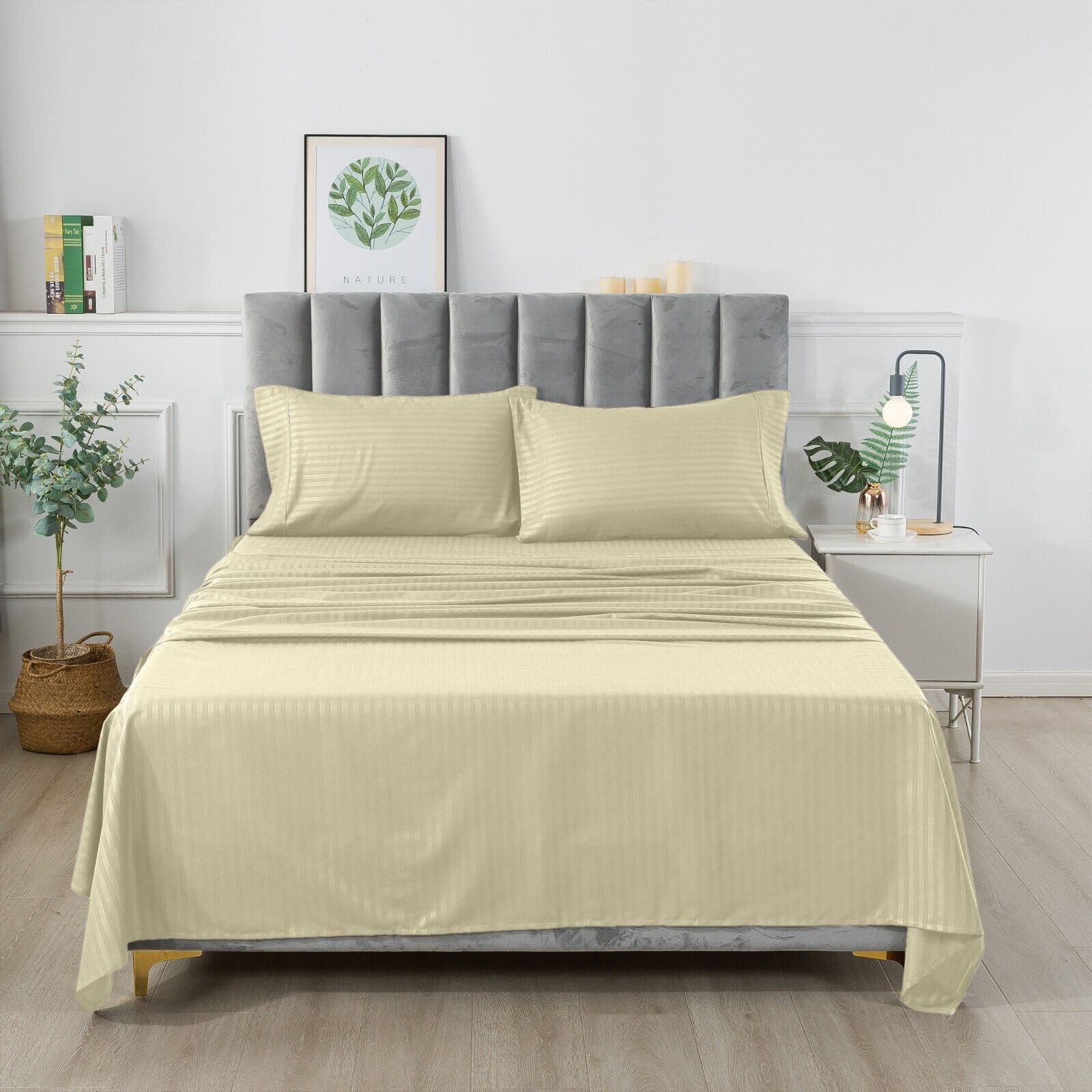 3 Piece Striped Bed Sheets Twin Size Set, Super Soft Fitted Flat Sheet ...
