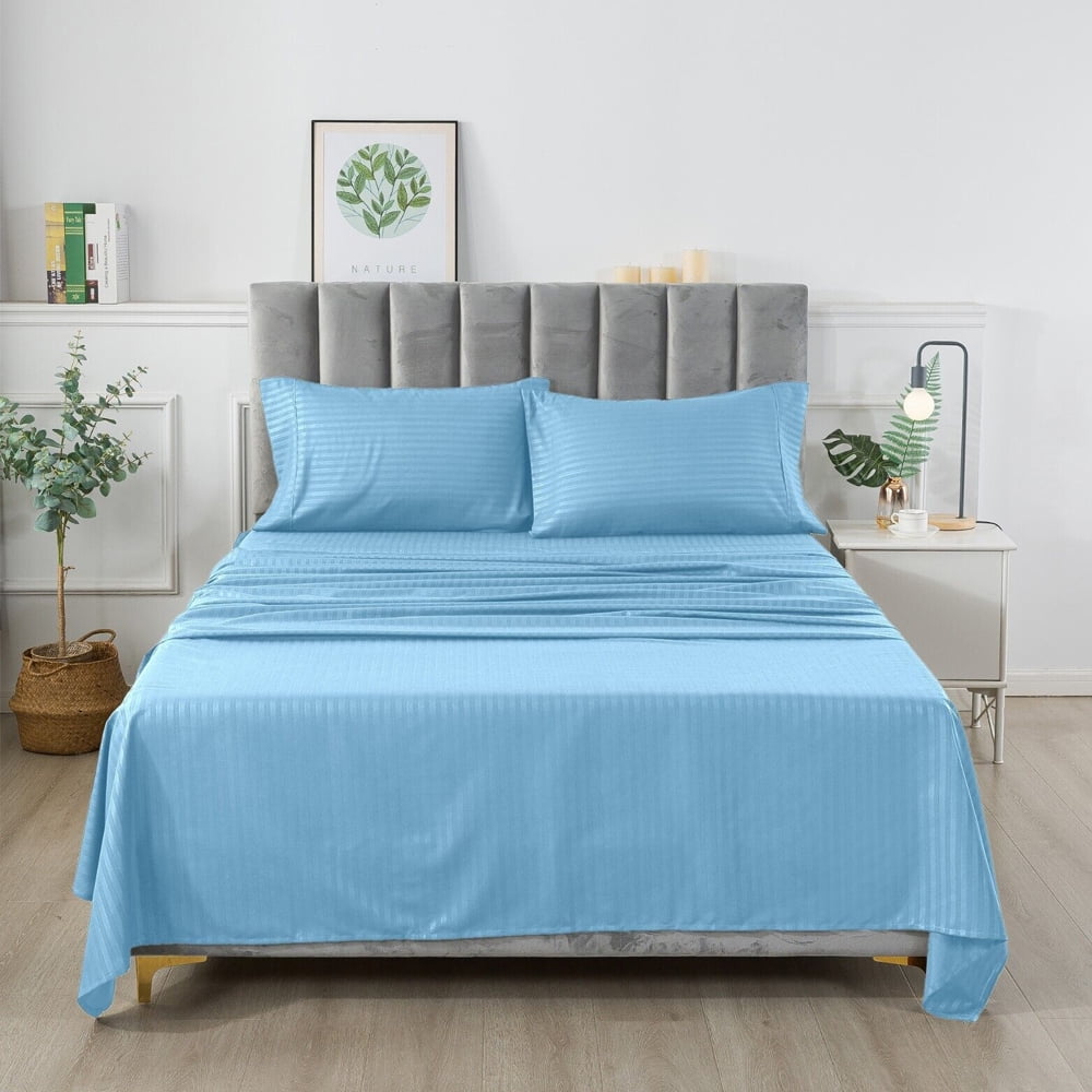3 Piece Striped Bed Sheets Twin Size Set, Super Soft Fitted Flat Sheet ...