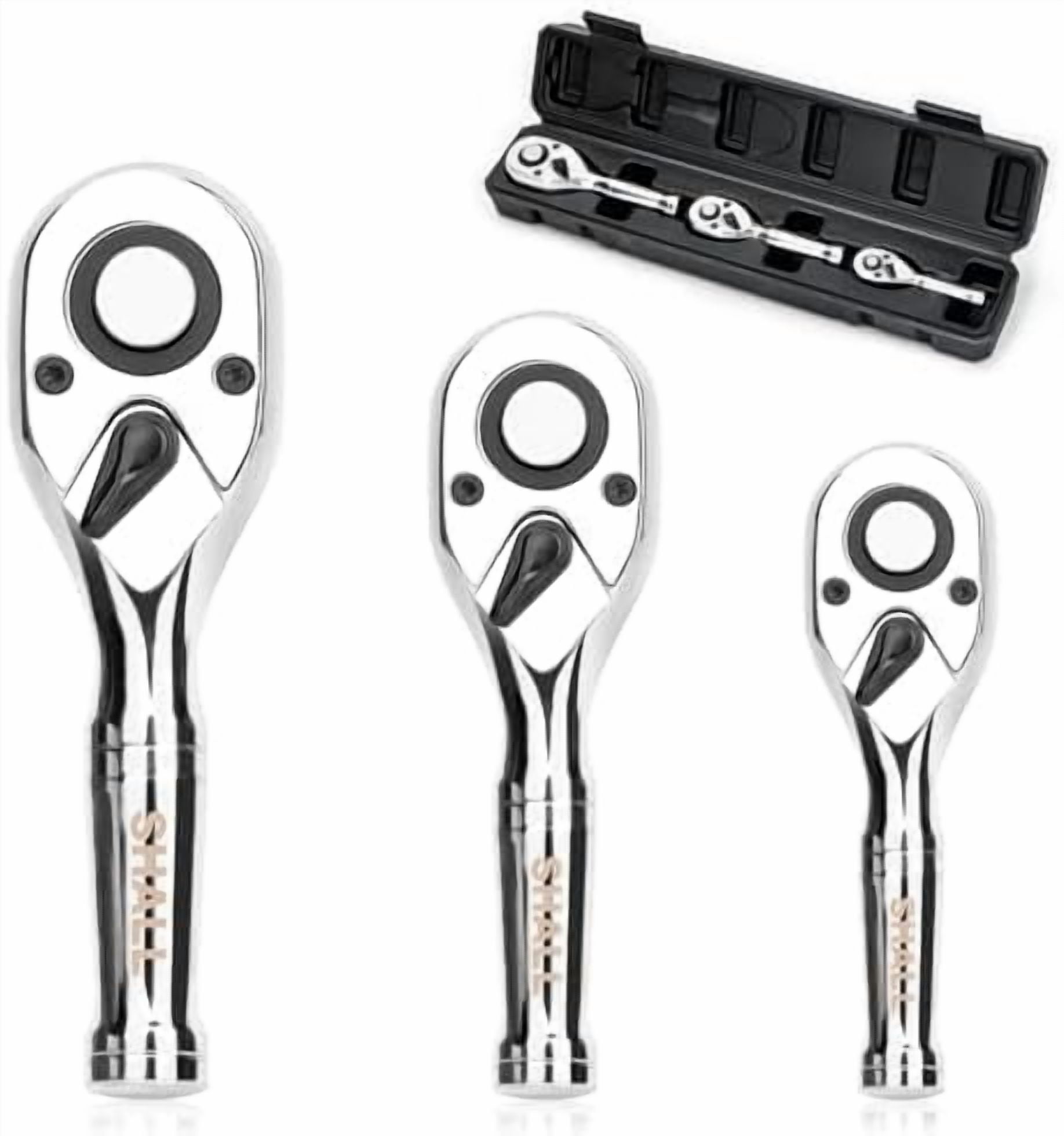 3-Piece Stubby Ratchet Set - 1/4'', 3/8'', 1/2'' Mini Drive Ratchet ...
