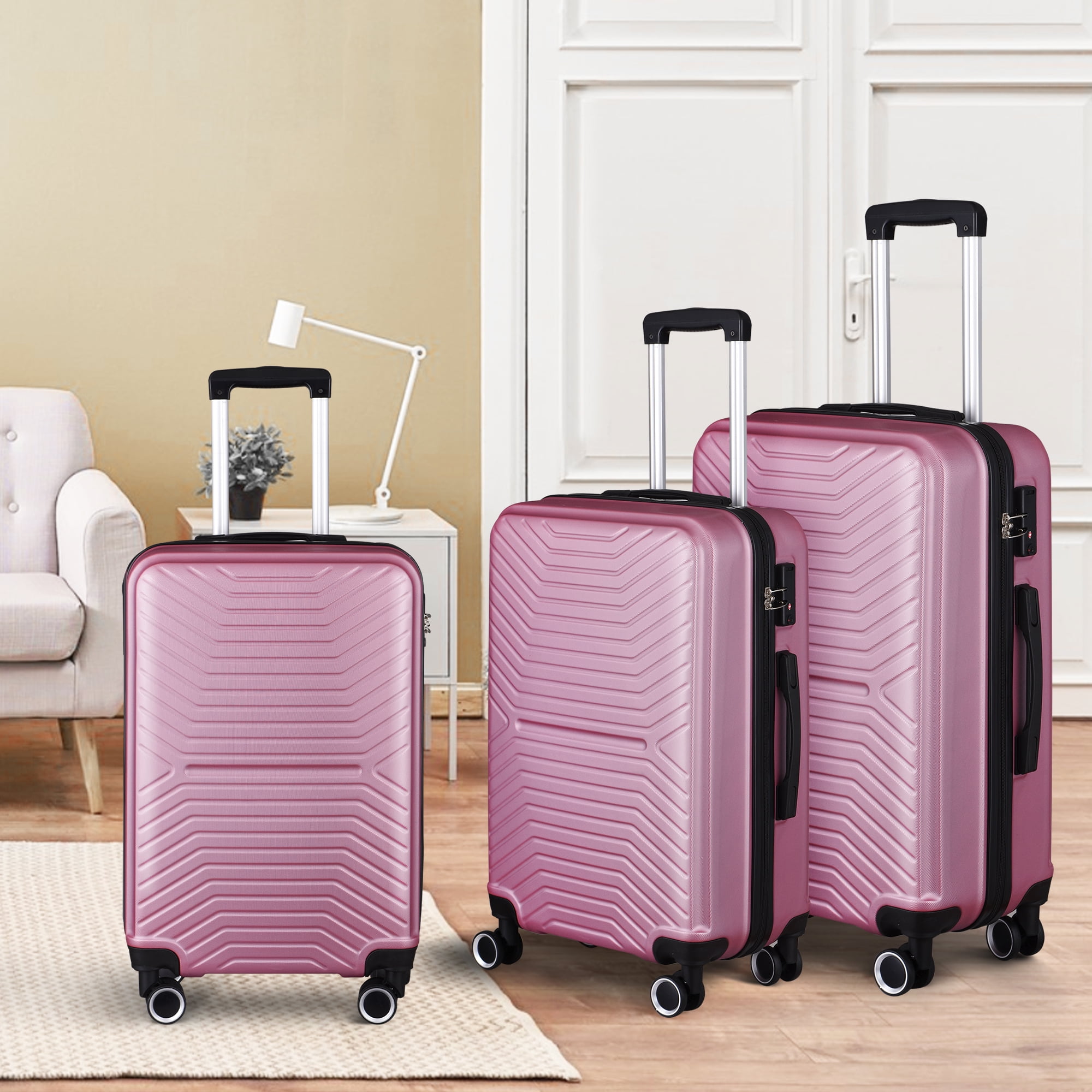 3 Piece Suitcase Hard Shell Luggage Set with Swivel Wheels Carry-on ...