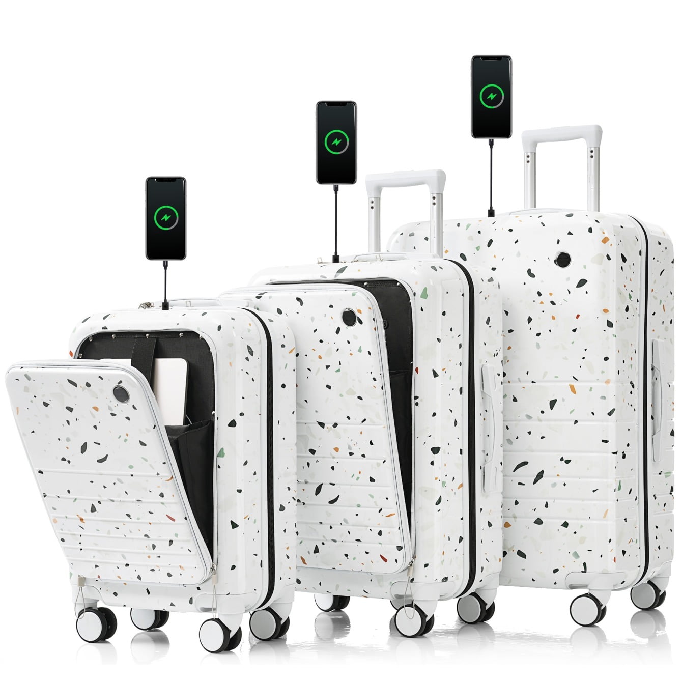 3 Piece Suitcase Luggage Sets with USB Ports, Carry on Luggage with Cup ...