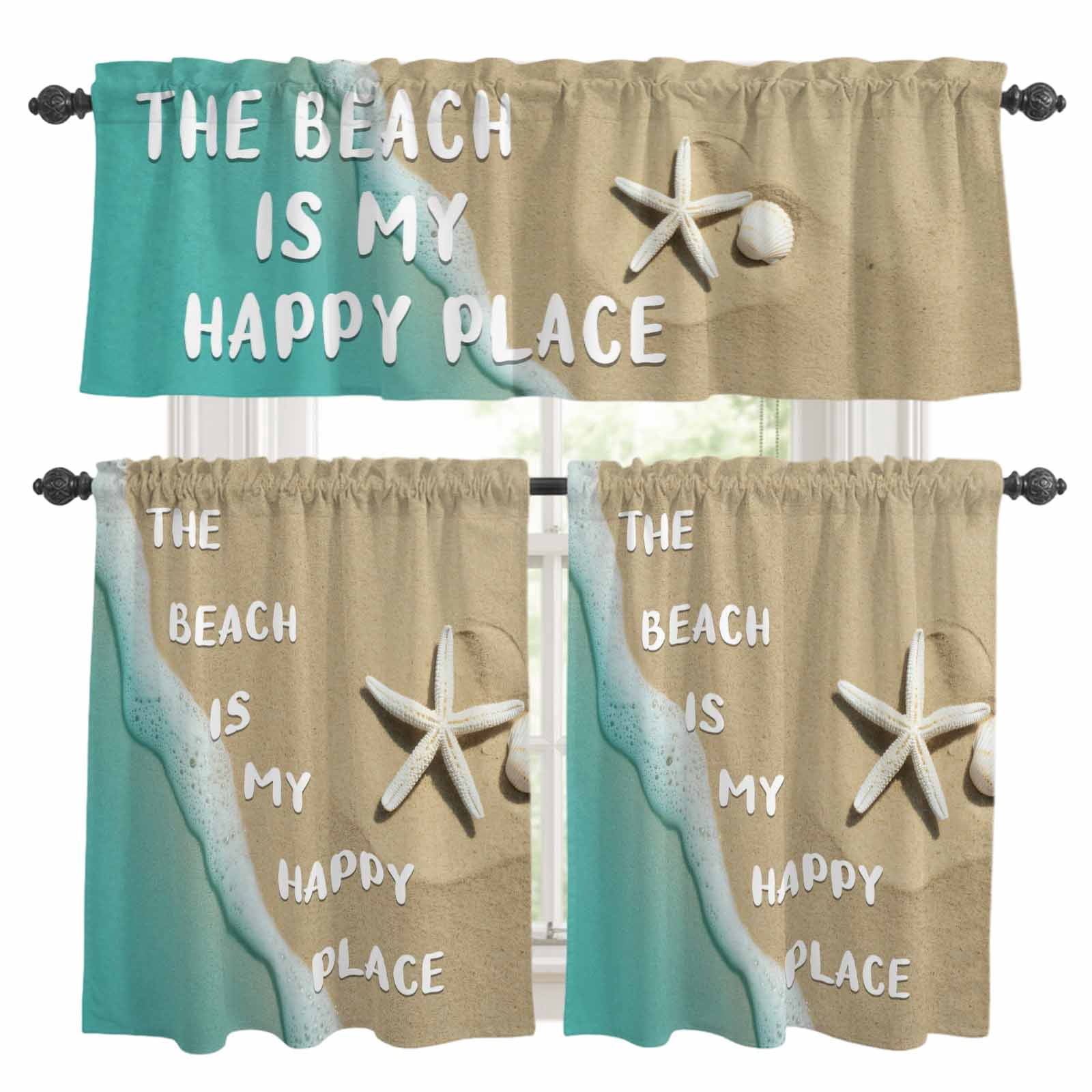 3 Piece Summer Beach Kitchen Curtain Valance and Tiers Set The Beach Is ...