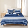 3 Piece Summer Bed Quilt Set King Size,Abstract Blue Gradient Stripe ...