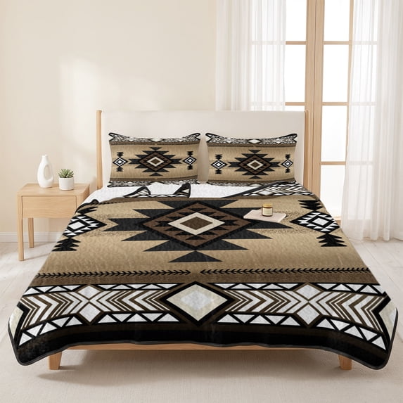 3 Piece Summer Bed Quilt Set King Size,Abstract Boho Brown Geometric ...