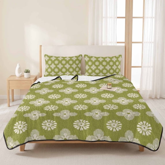 3 Piece Summer Bed Quilt Set King Size,Traditional Flower on Green ...