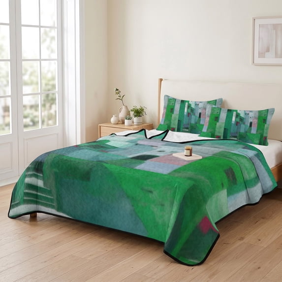 3 Piece Summer Bed Quilt Set Queen Size,Abstracts Green Painting ...