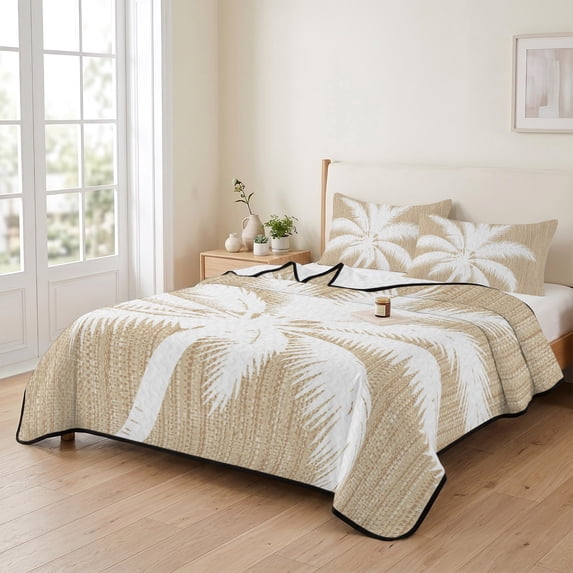 3 Piece Summer Bed Quilt Set Queen Size,Tropical Beach Palm Tree ...