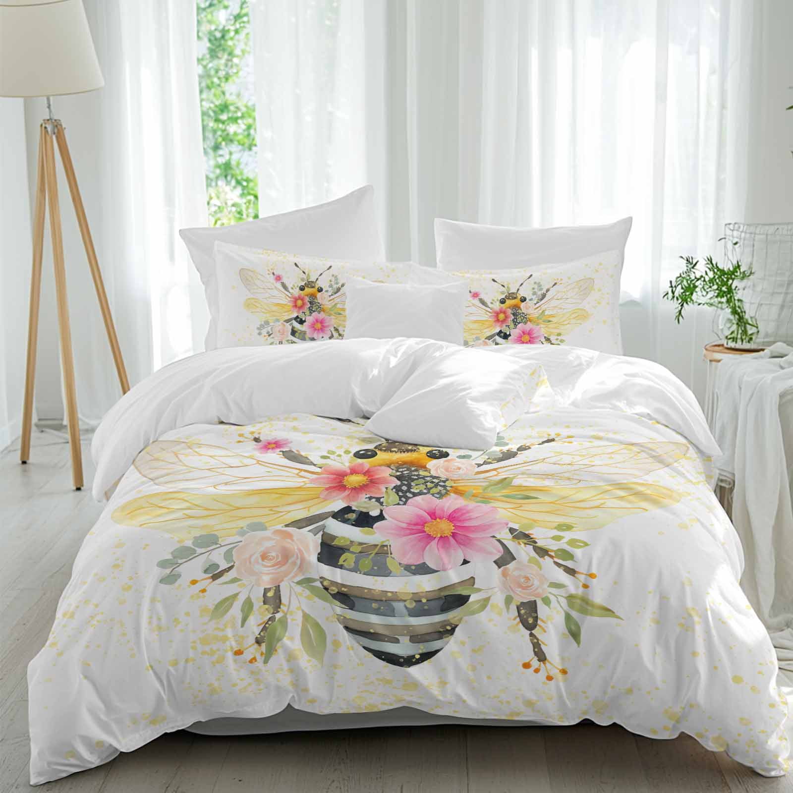3 Piece Summer Bee Duvet Cover Set Full Size, Microfiber Comforter ...