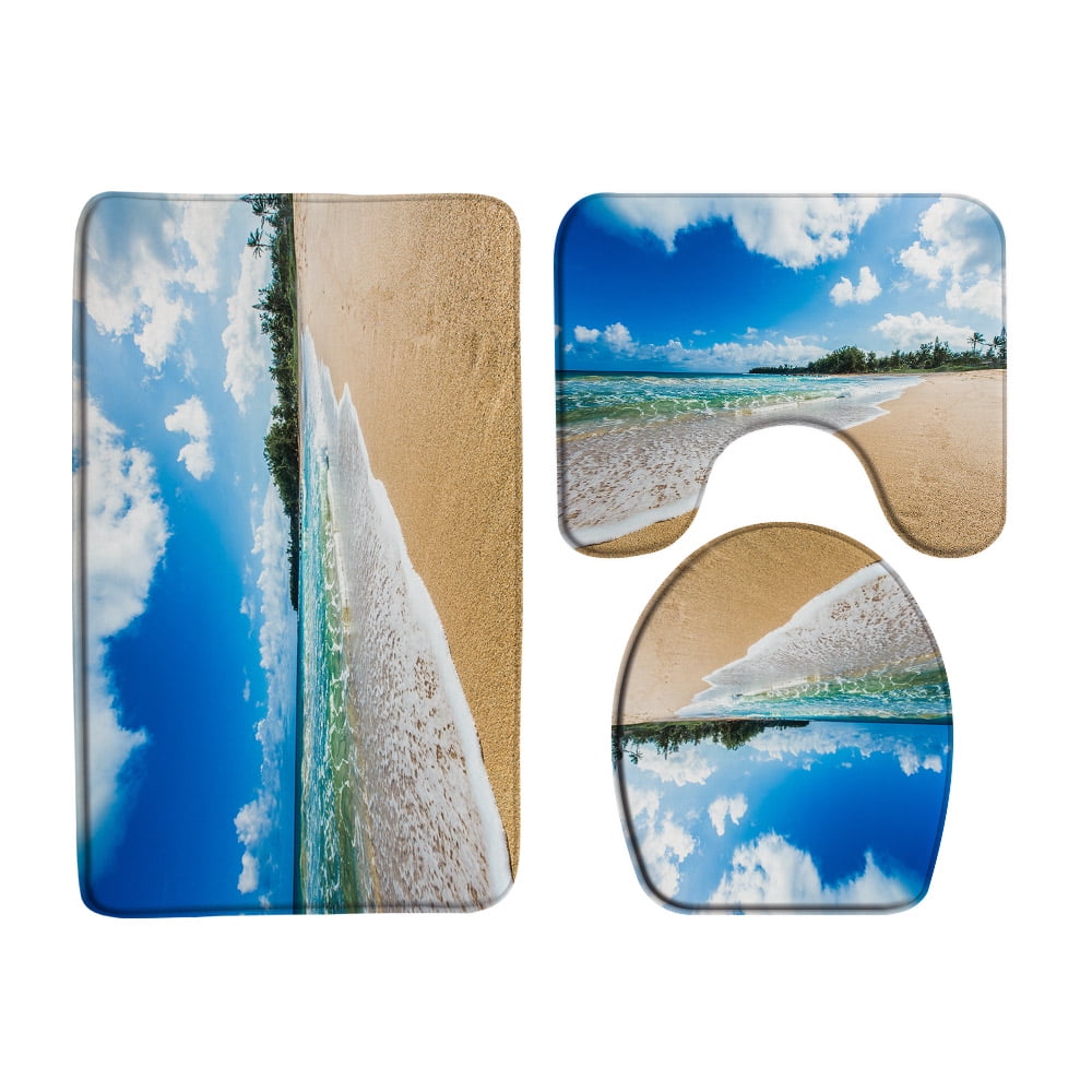 3 Piece Summer Sea Ocean Scenery Bath Rug Sets Coconut Palm Tree Hawaii ...