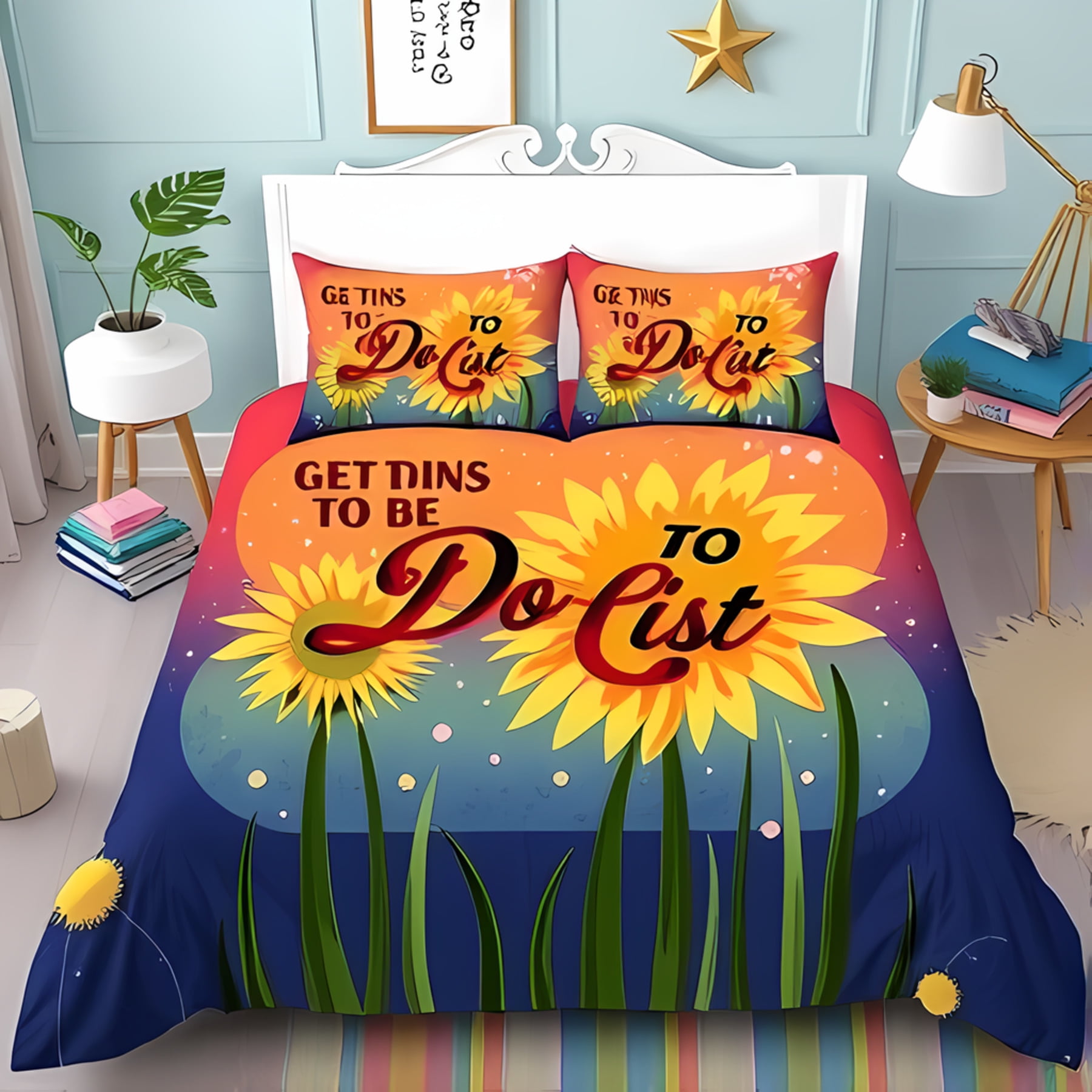 3-Piece Sunflower Duvet Cover Set - Vibrant Floral Bedding with ...
